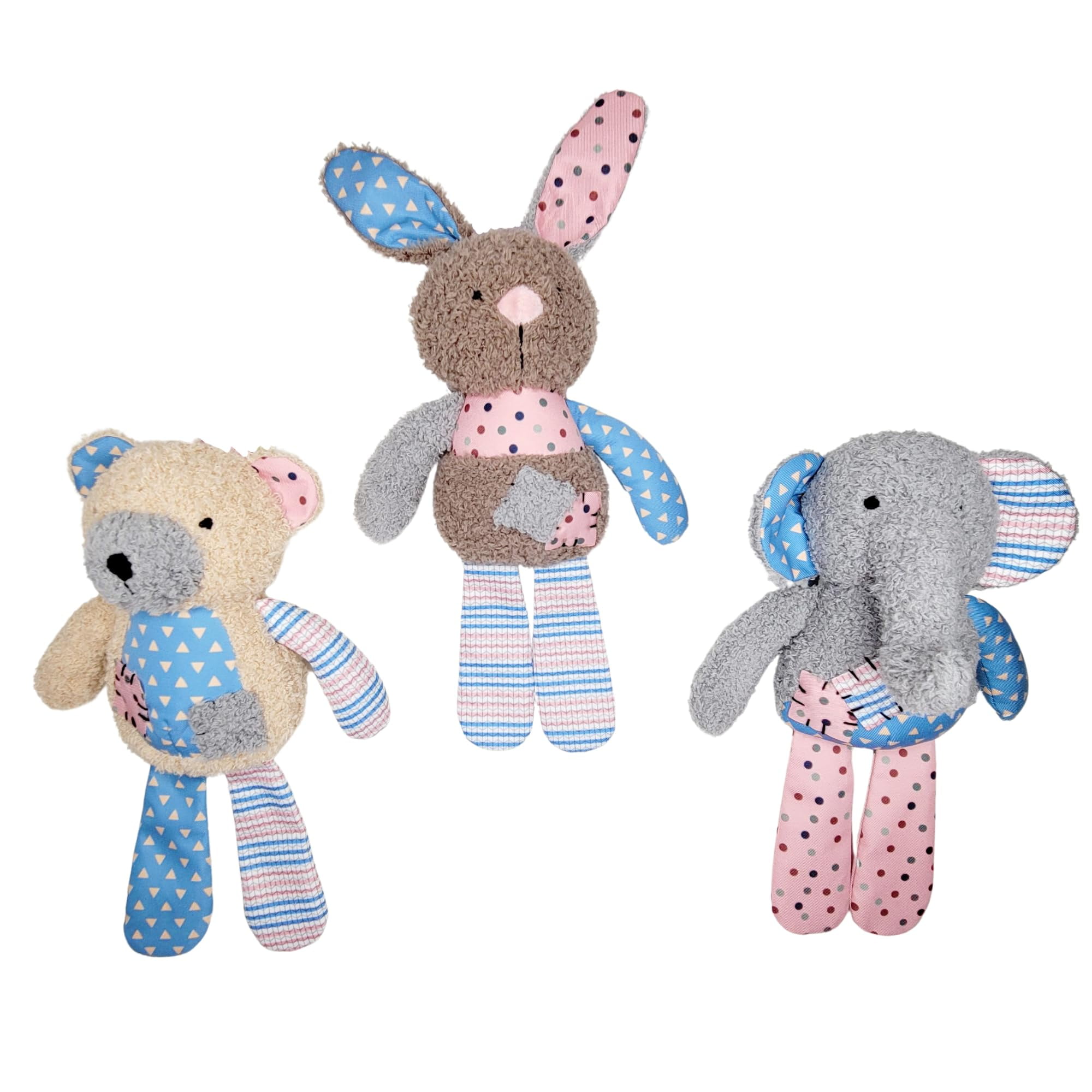 Colorful Patches Set - Bear, Bunny, Elephant, Squeaky Plush Dog Toys ...