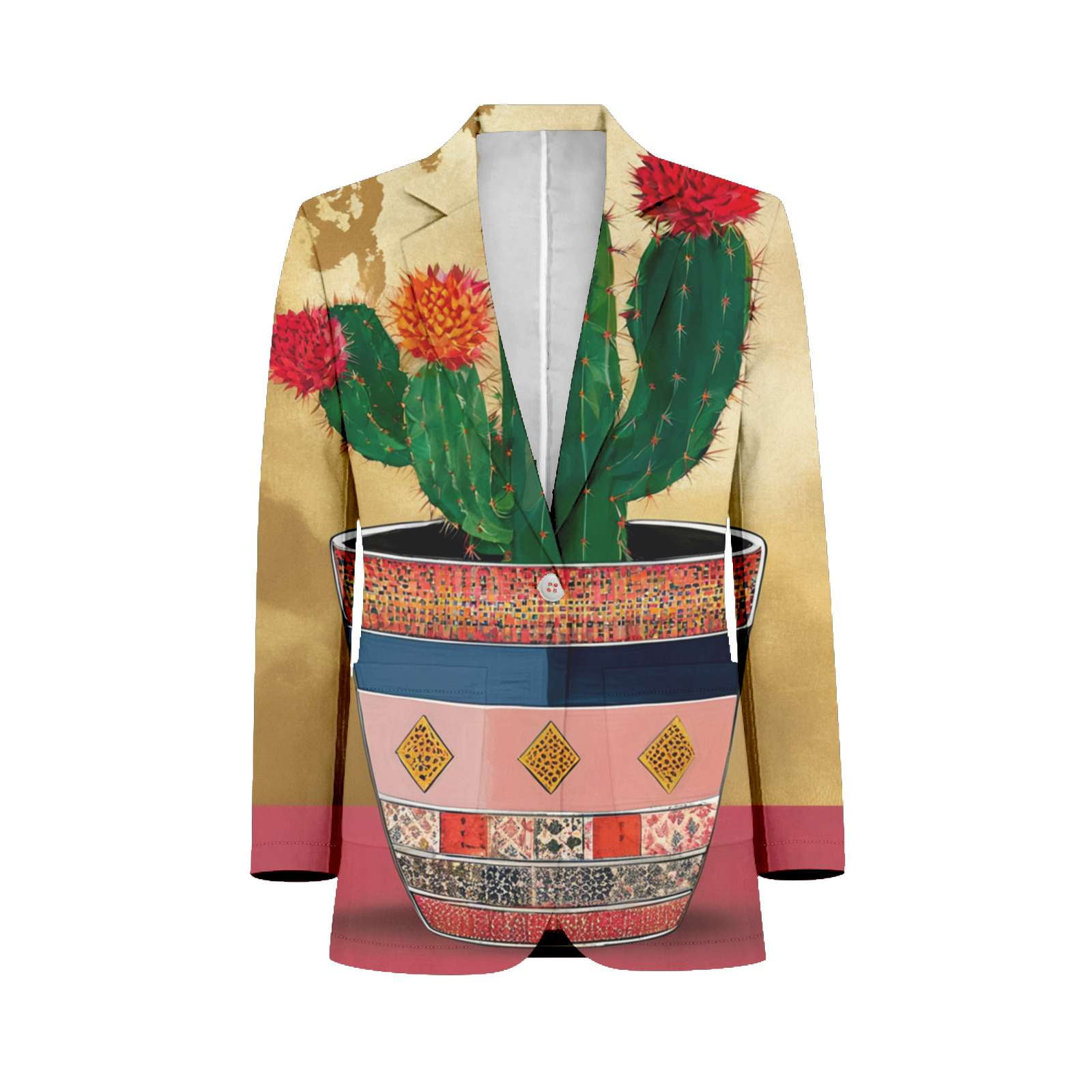 Colorful Patchwork Cactus Pot Mens Suits Shawl Collar Slim Fit Suit ...