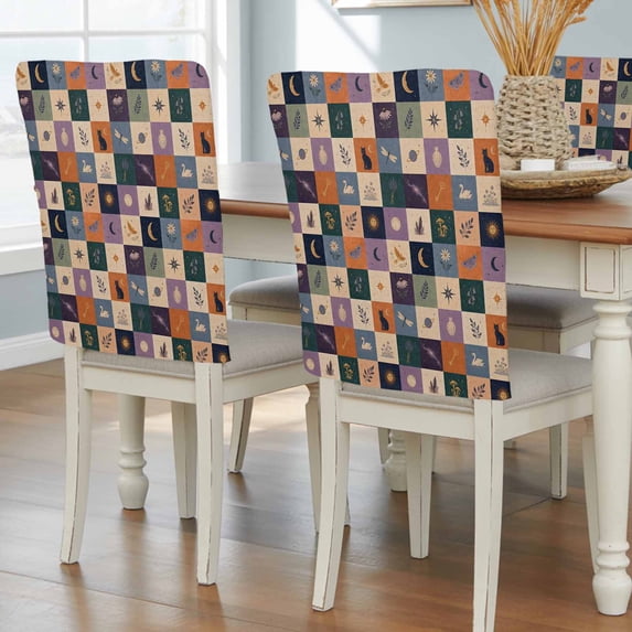 Colorful Patchwork Chair Back Covers Set Of 4 Mystical Cat Butterfly