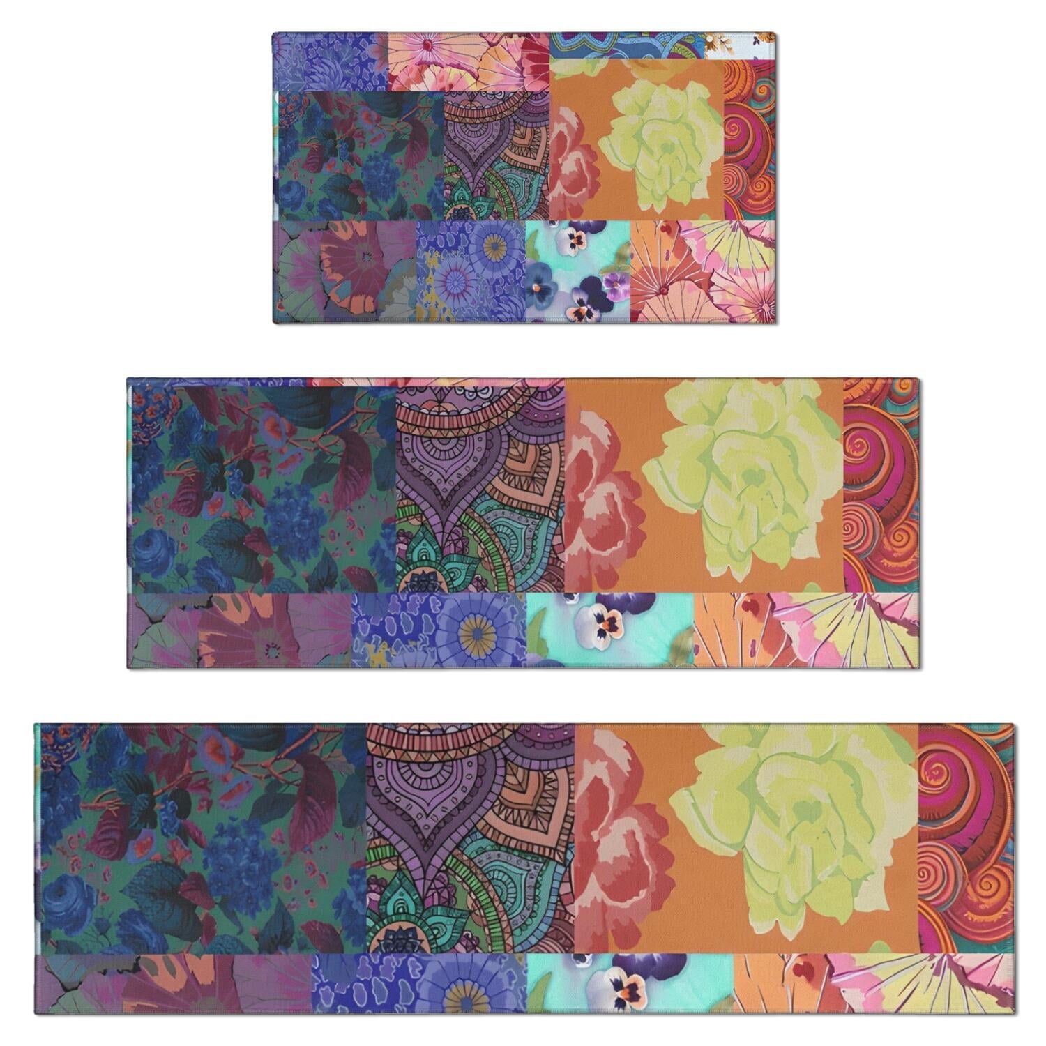 Colorful Patchwork Pioneer Flower Pattern Kitchen Rugs Sets Of 3 ...