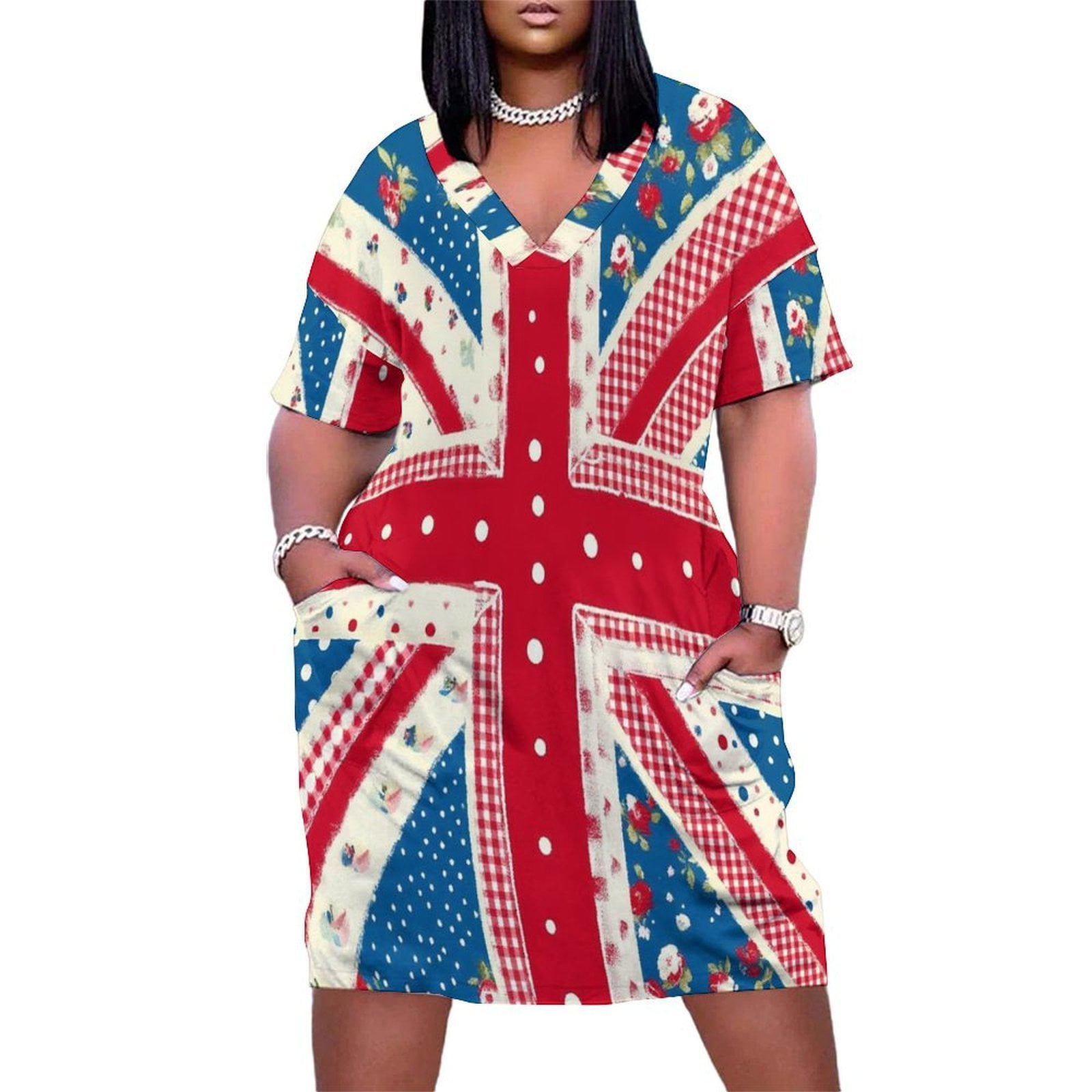 Colorful Patchwork Union Jack Flag Loose Pocket Dress Dresses Summer ...
