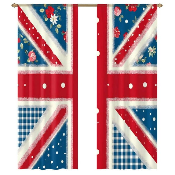 Colorful Patchwork Union Jack Flag Modern Tulle Window Curtains for Living Room Luxury Bedroom ...