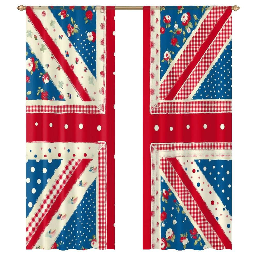 Colorful Patchwork Union Jack Flag Tulle Curtains For Living Room ...