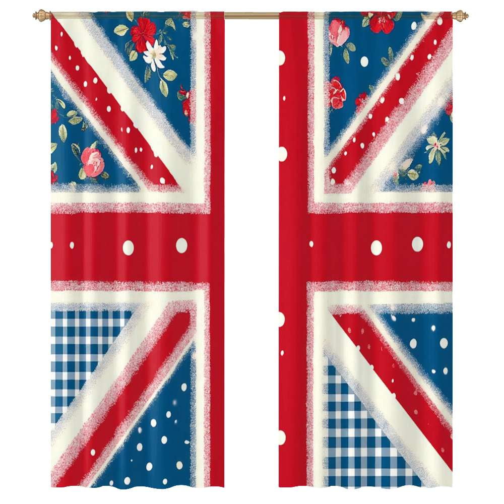 Colorful Patchwork Union Jack Flag Tulle Curtains For Living Room ...