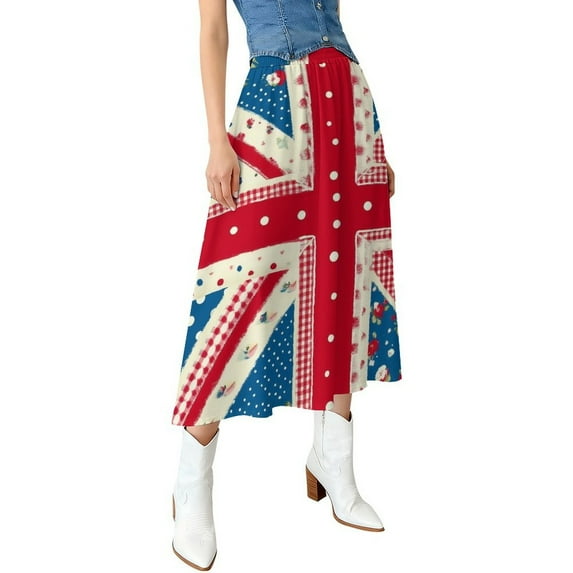 Colorful Patchwork Union Jack Flag Women High Waist Midi Skirt Elegant Midi Skirt High Waist A ...