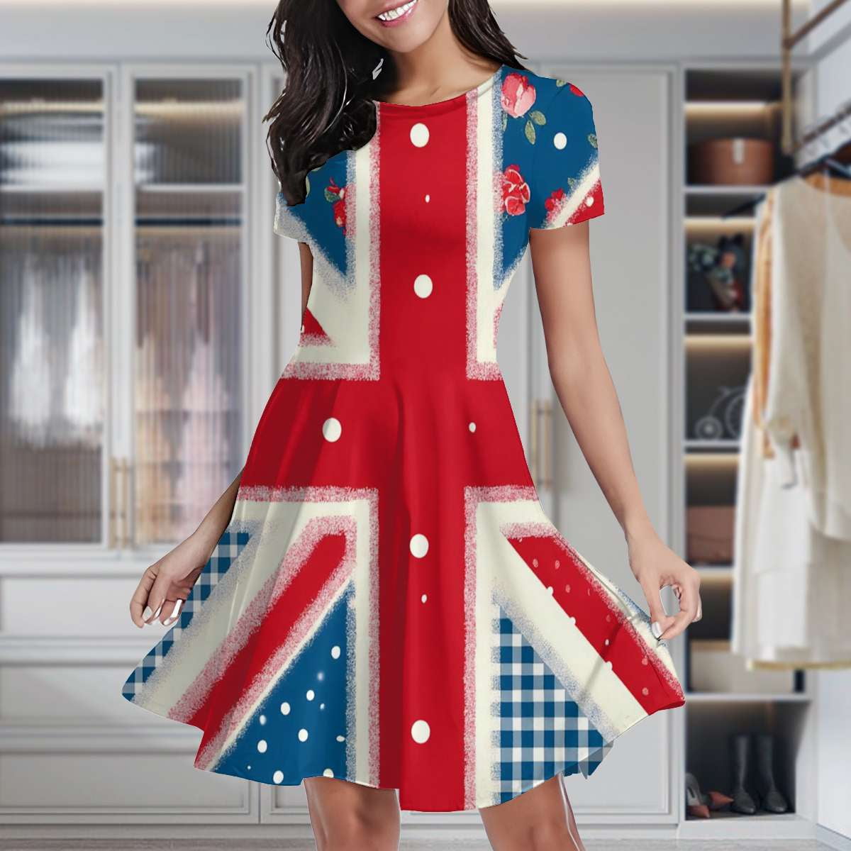 Colorful Patchwork Union Jack Flag Women's Classic Swing Skater Dress ...