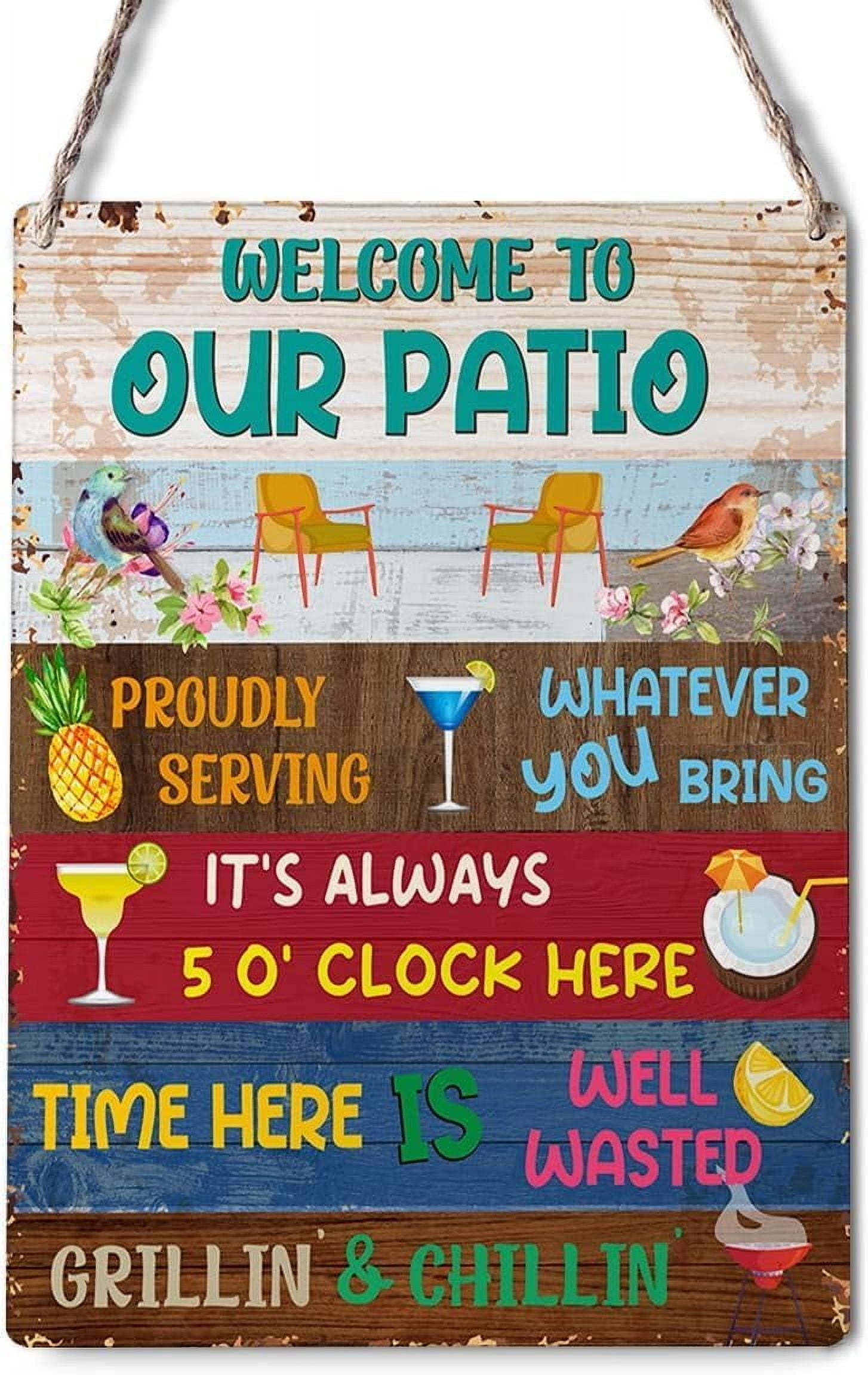 Colorful Patio Wooden Sign Wall Decor Rustic Welcome to Our Patio Wood ...