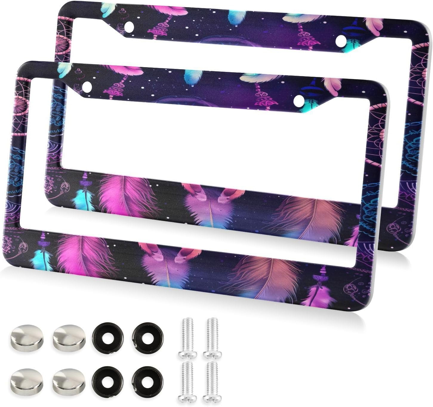Colorful Pattern License Plate Frame, Aluminum Car Tag Frames, 2 Pack ...