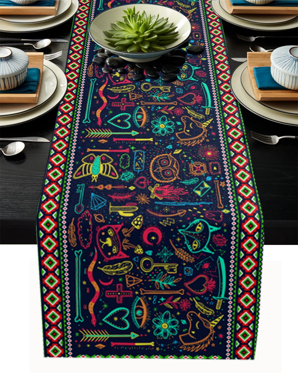 Colorful Pattern Texture Totem Linen Cotton Table Runner Wedding Party ...