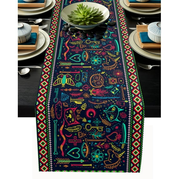 Colorful Pattern Texture Totem Linen Cotton Table Runner Wedding Party ...