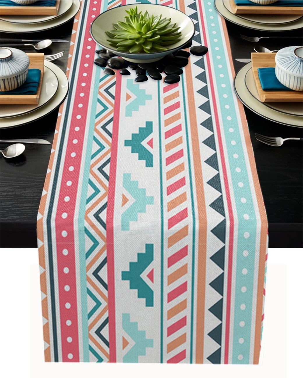 Colorful Pattern Texture Totem Linen Cotton Table Runner Wedding Party ...