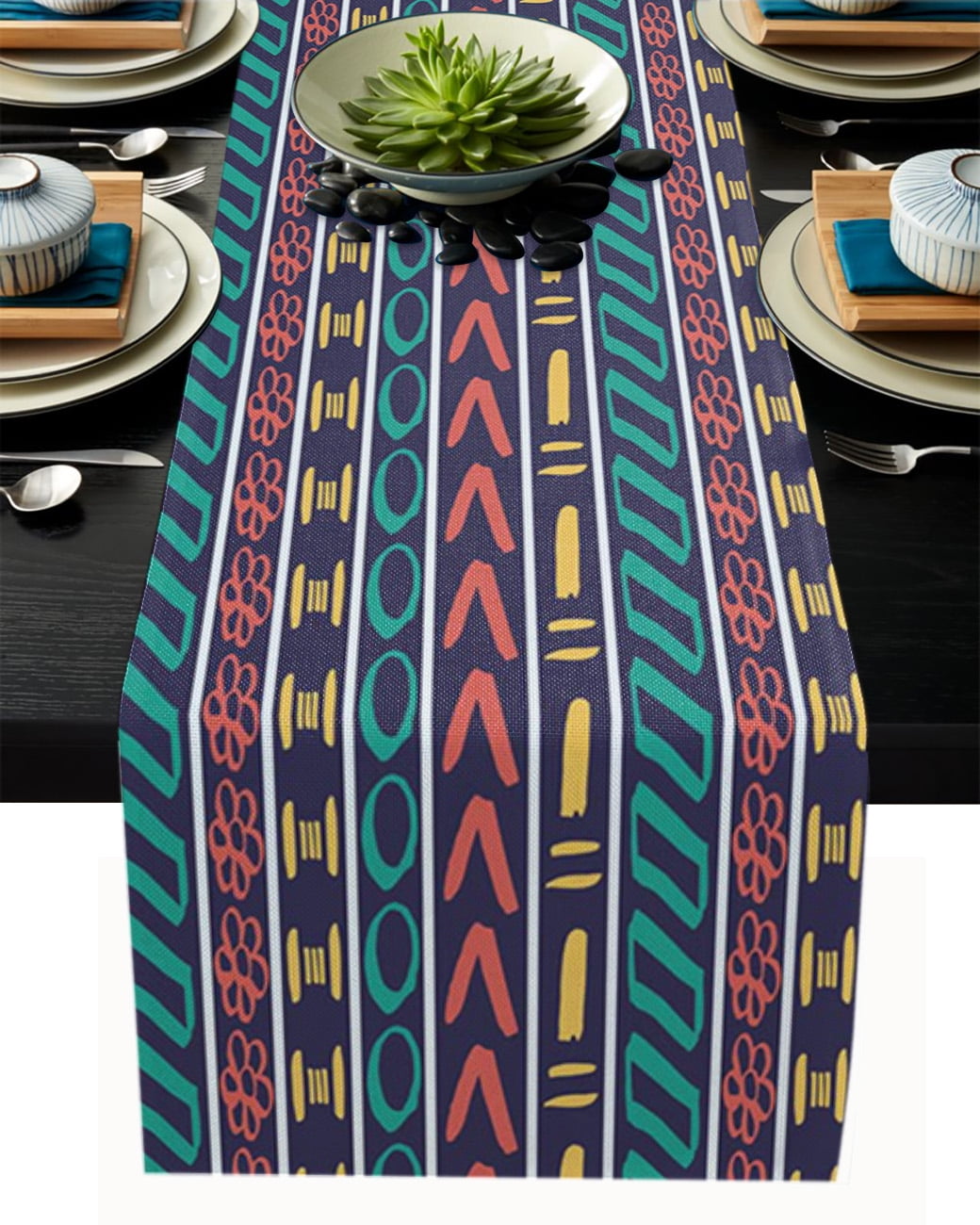 Colorful Pattern Texture Totem Linen Cotton Table Runner Wedding Party ...
