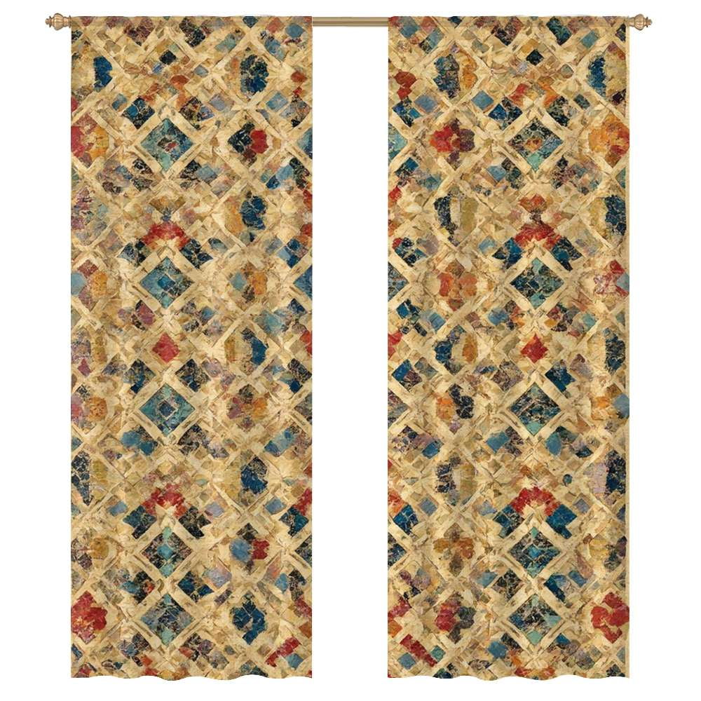 Colorful Patterned Mosaic Textile Design Modern Tulle Window Curtains ...