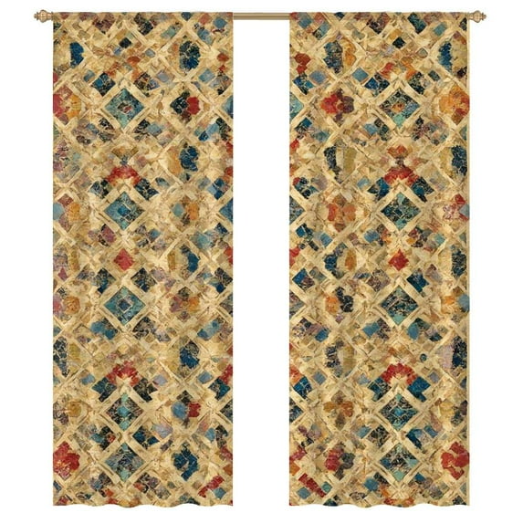 Colorful Patterned Mosaic Textile Design Sheer Voile Curtain Window ...