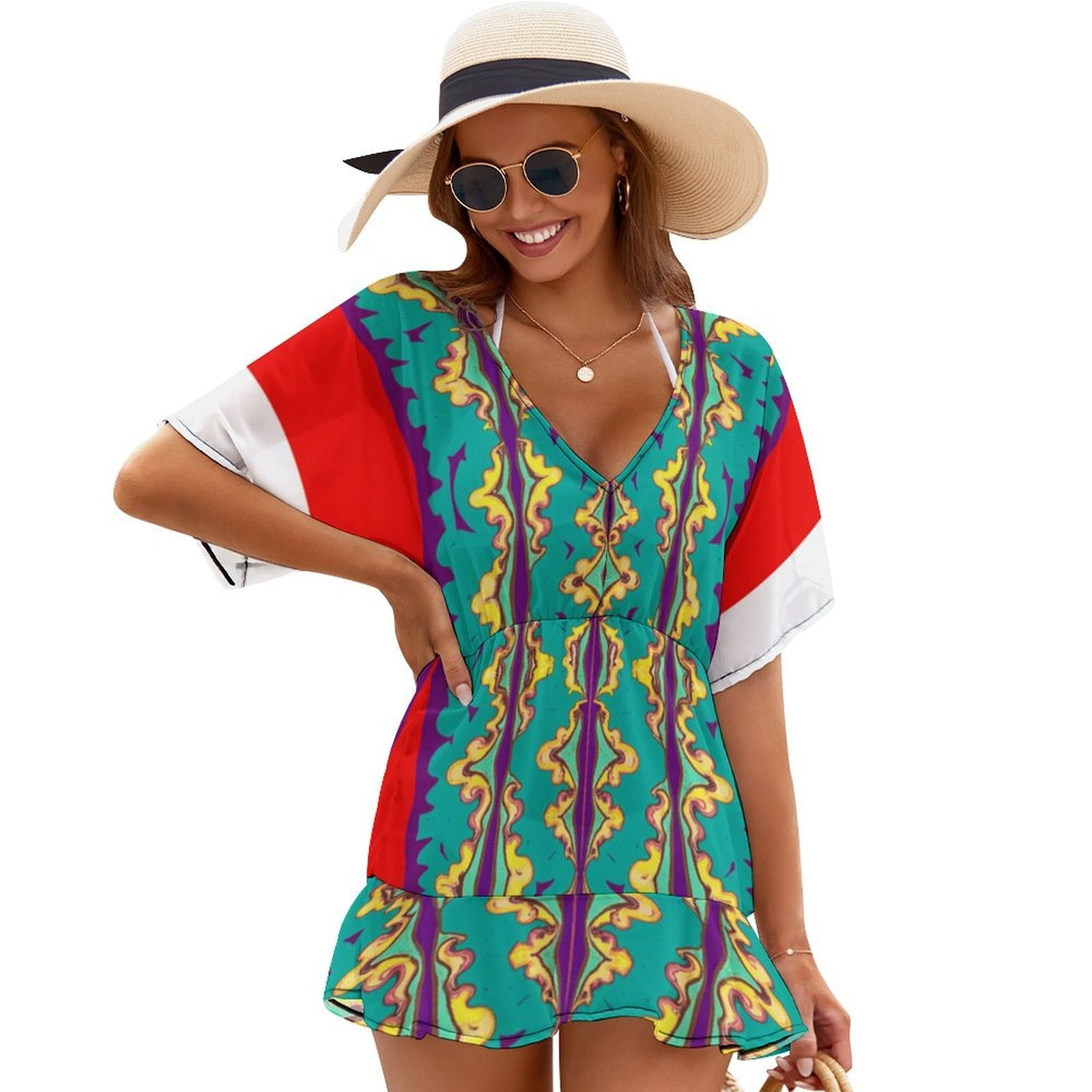 Colorful Patterned Symmetrical Design Women's Luxury Party Dress ...