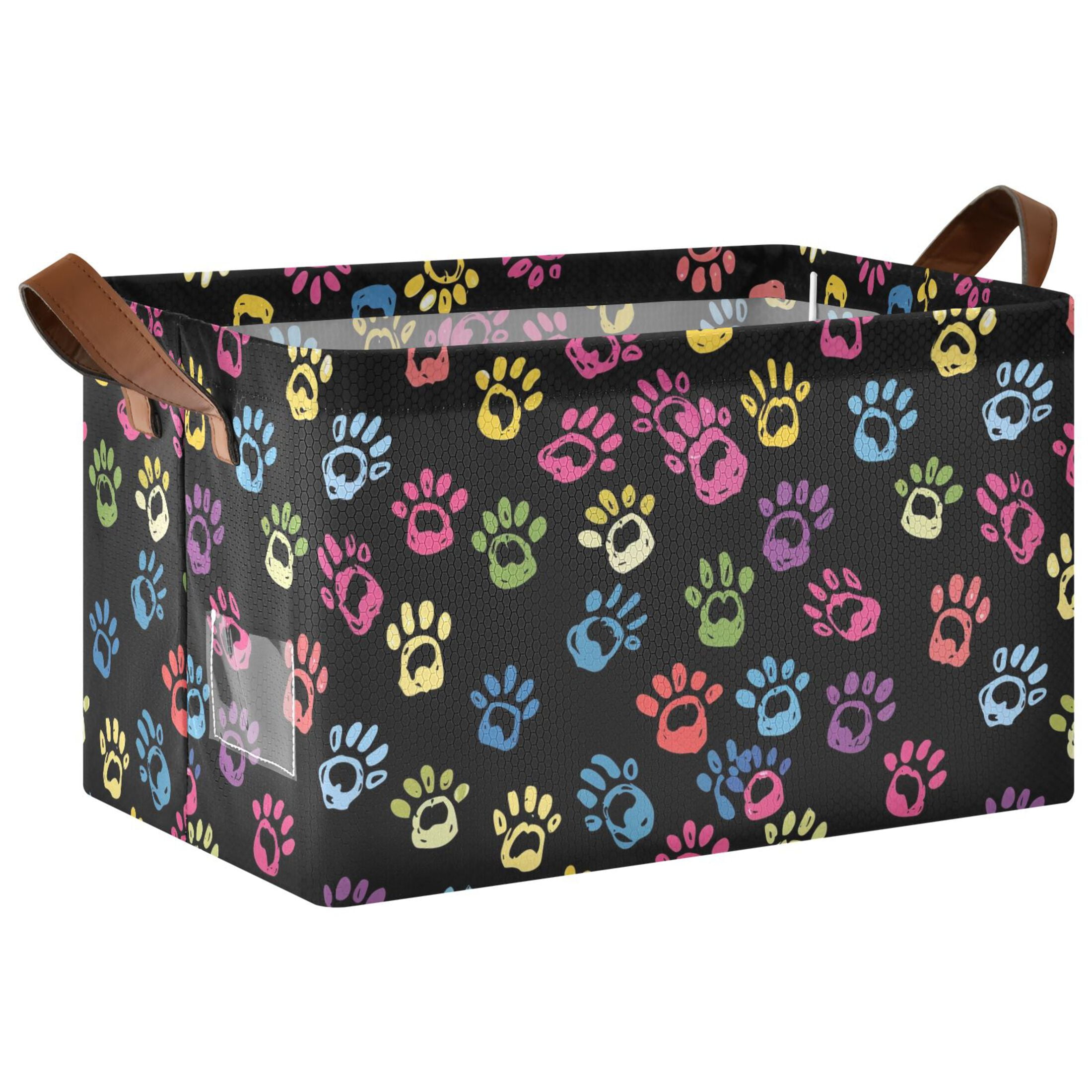 Colorful Paw Collapsible Storage Bins Fabric Shelf Baskets with Handles ...