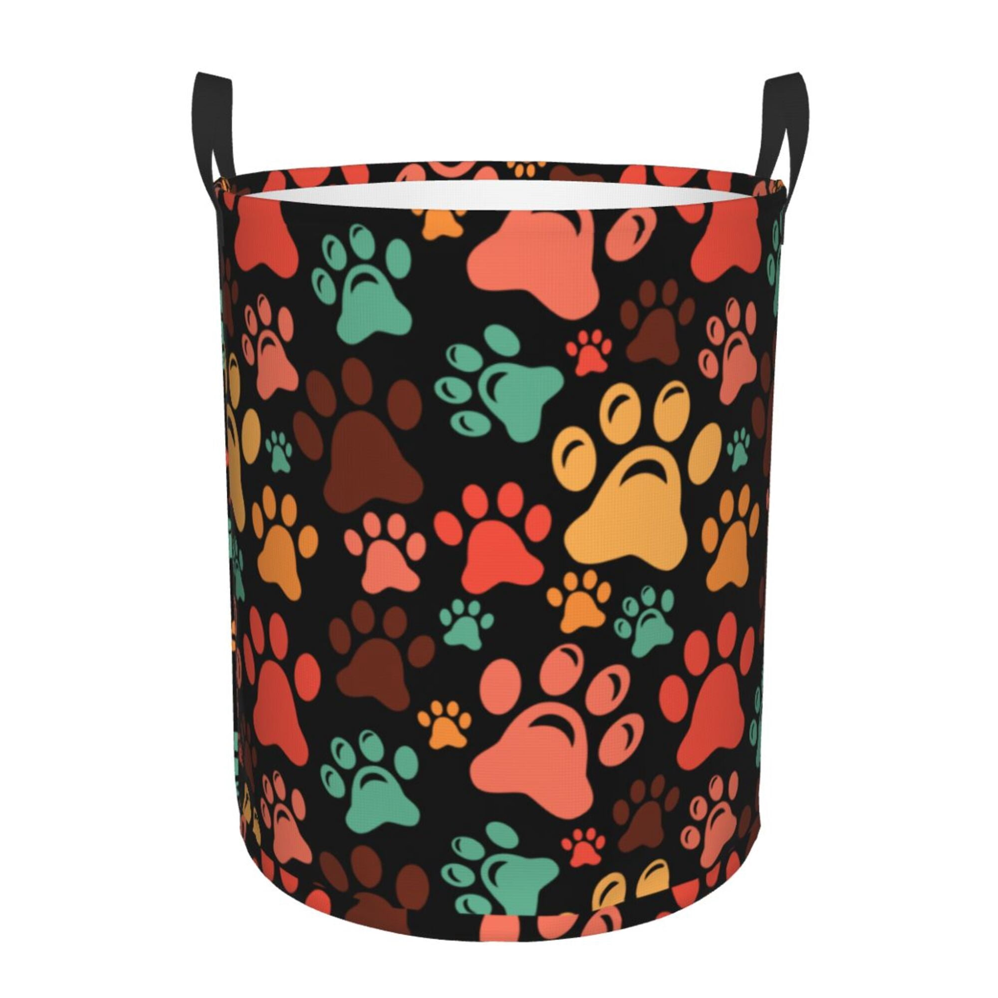 Colorful Paw Footprint Circular Laundry Basket (With Handle) Waterproof ...