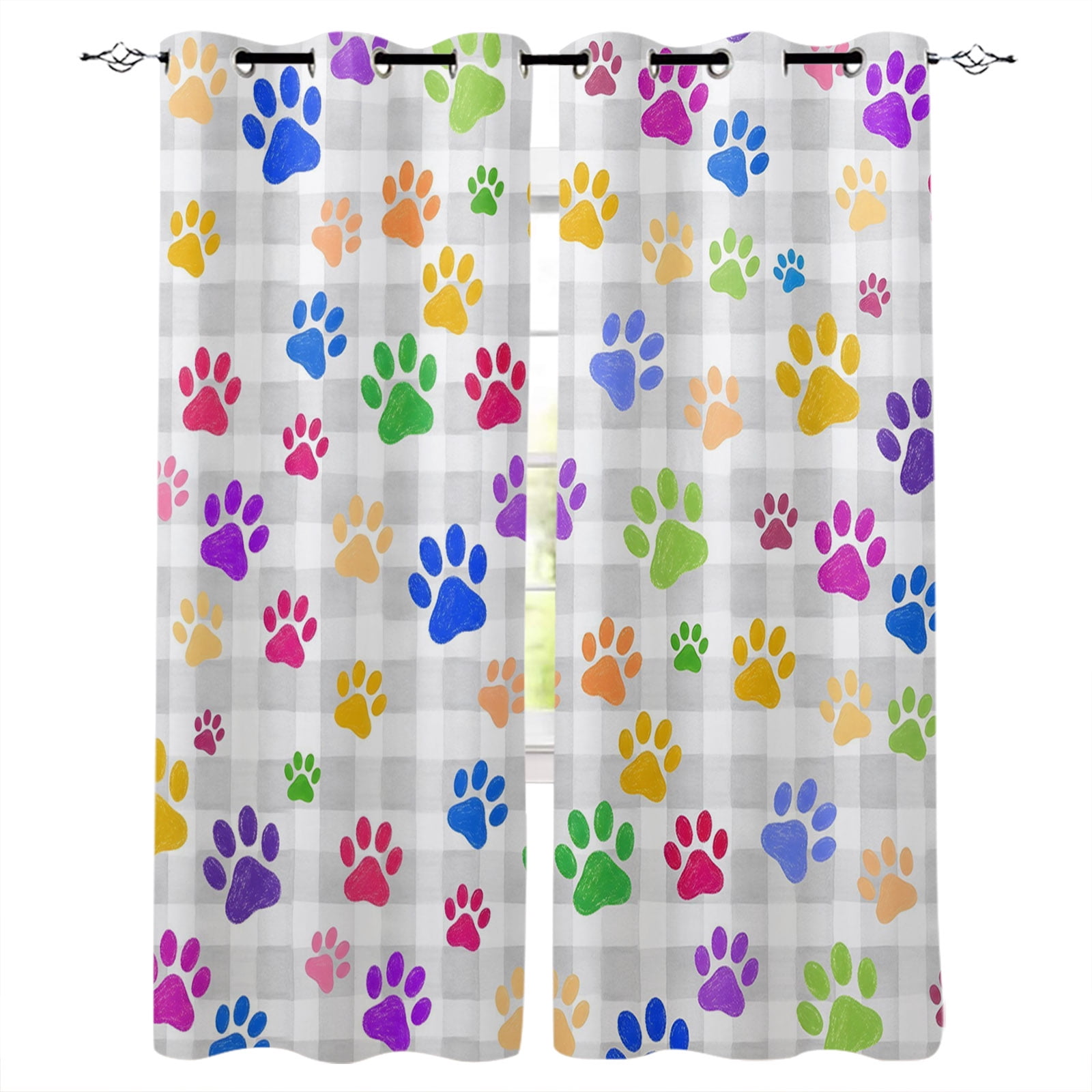 Colorful Paw Print Blackout Curtains for Bedroom Living Room Darkening ...