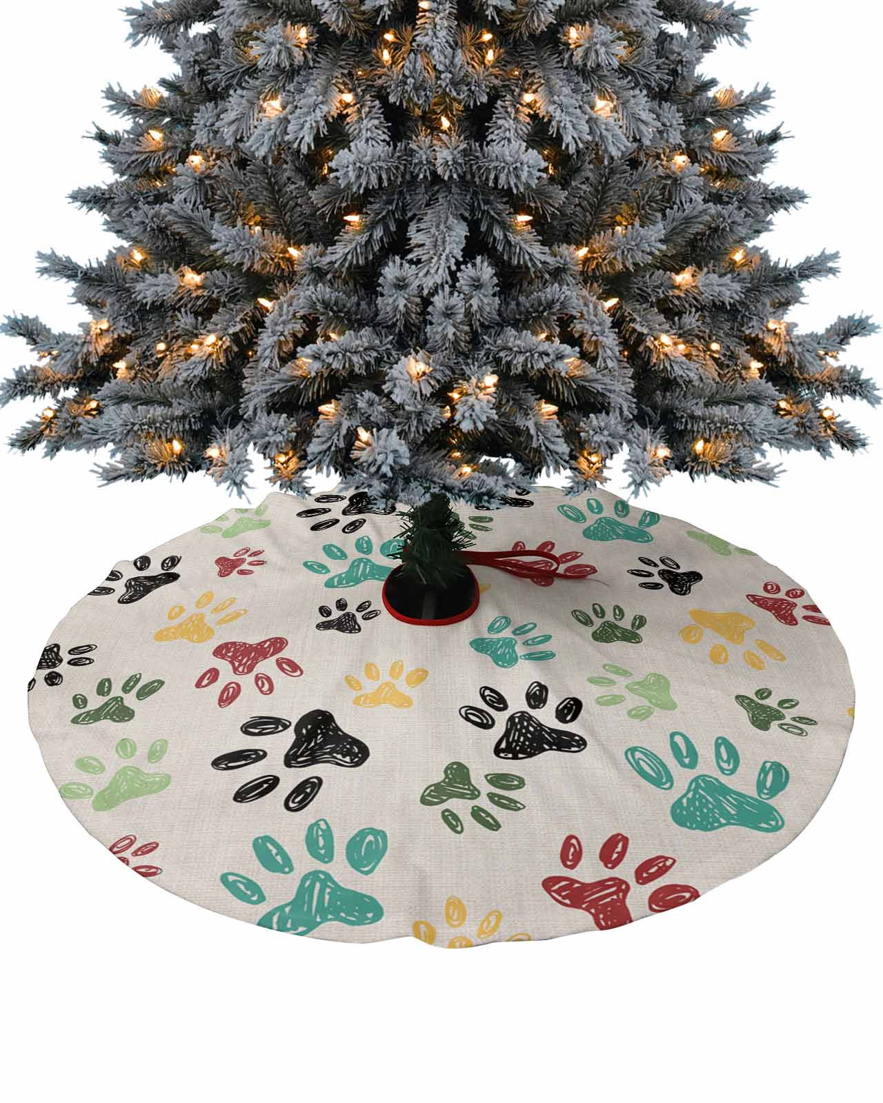 Colorful Paw Print Christmas Tree Skirt 36 Inches Large Christmas Skirt ...
