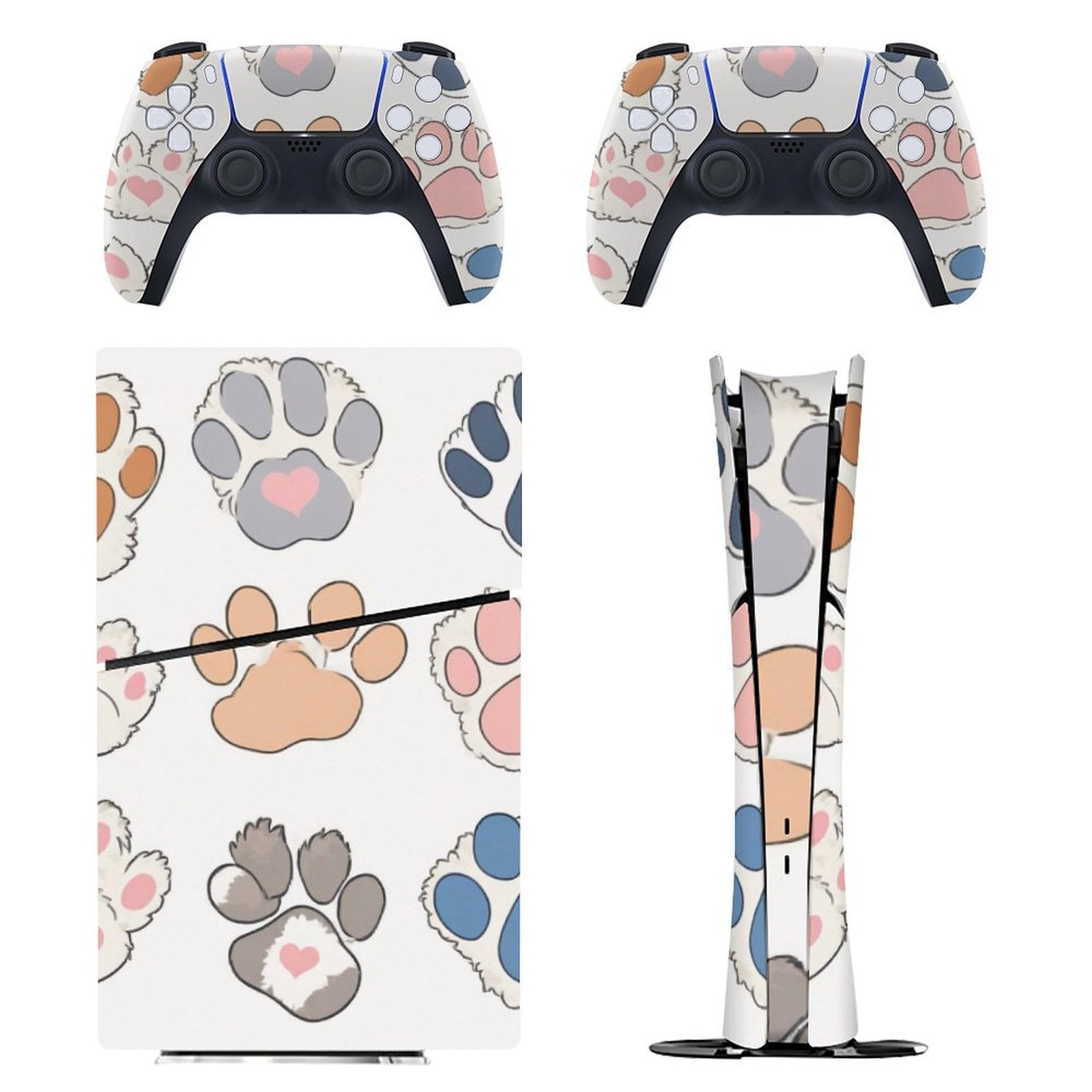 Colorful Paw Print Console Skin Bundle for PS5 Pro Slim Disc & Digital ...