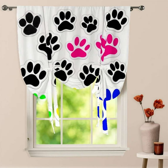 Colorful Paw Print Stickers Window Curtain for Living Room Roman ...