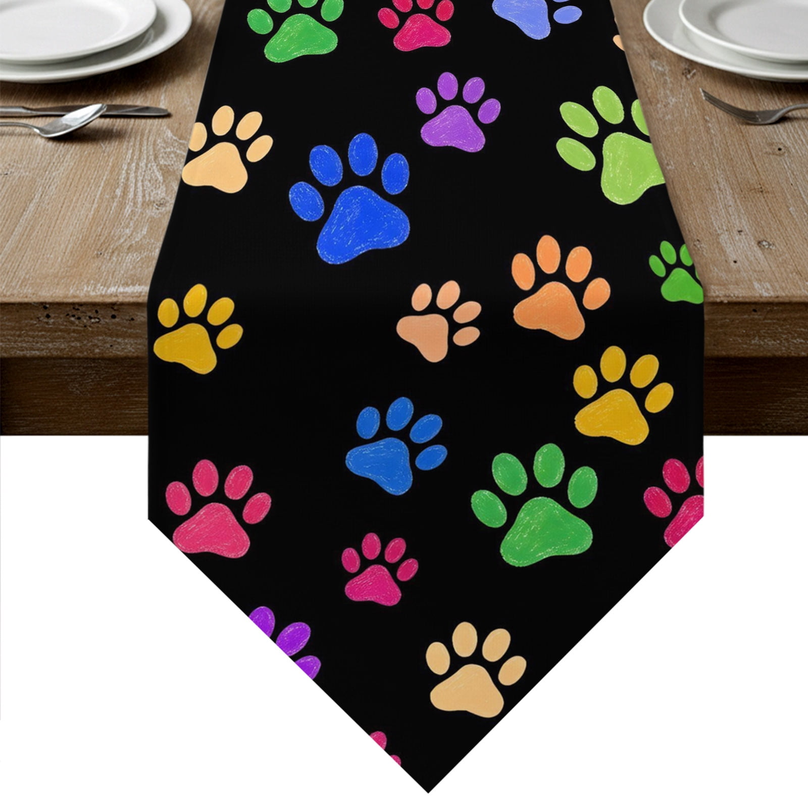 Colorful Paw Print Table Runner Linen Burlap Table Runner 60 Inches ...