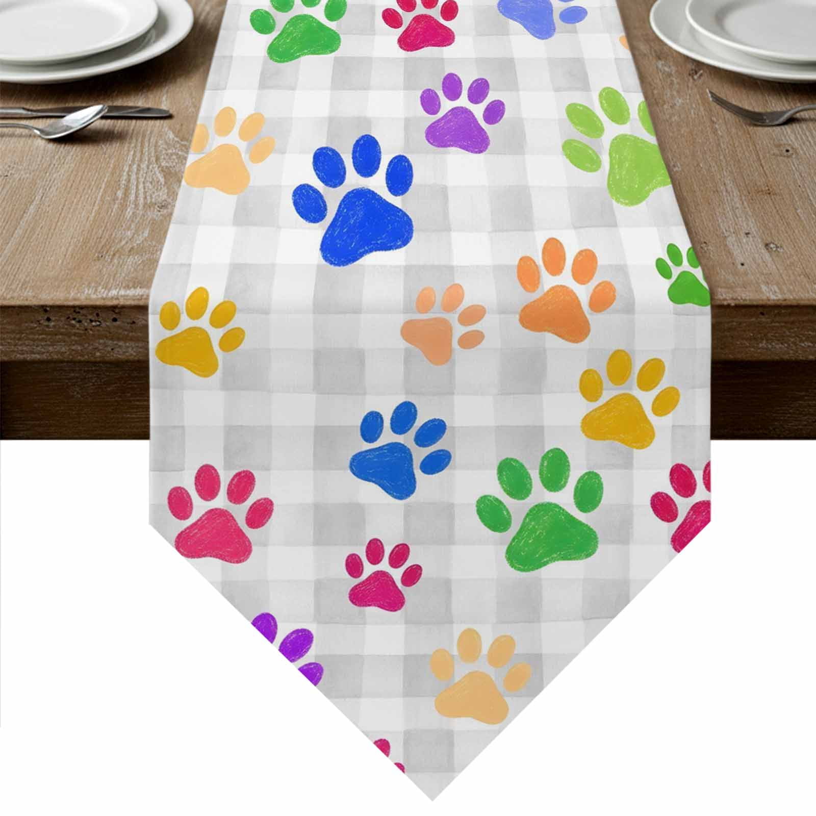 Colorful Paw Print Table Runner Linen Burlap Table Runner 72 Inches ...