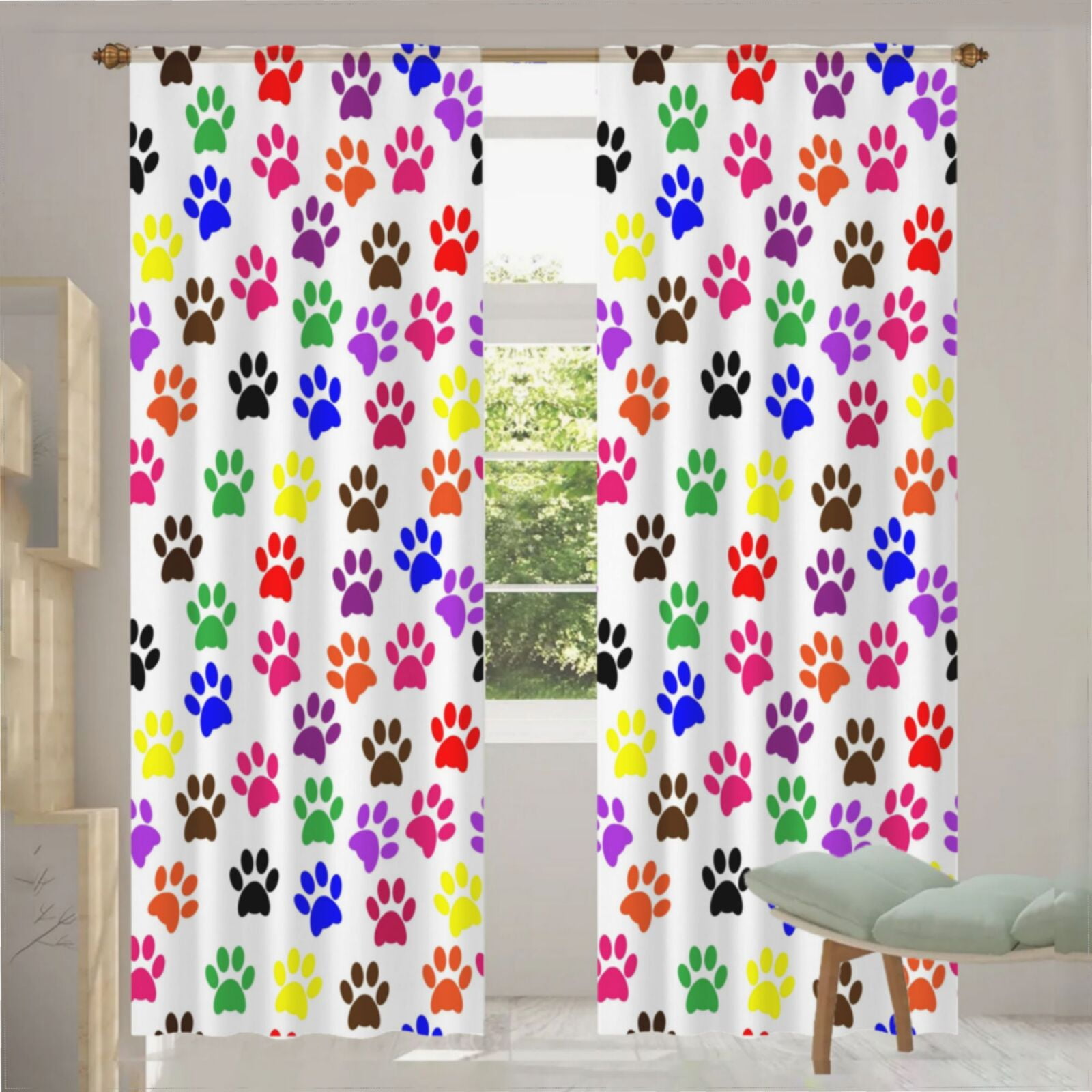 Colorful Paw Print Window Tulle Curtains for Living Room Kitchen Modern ...