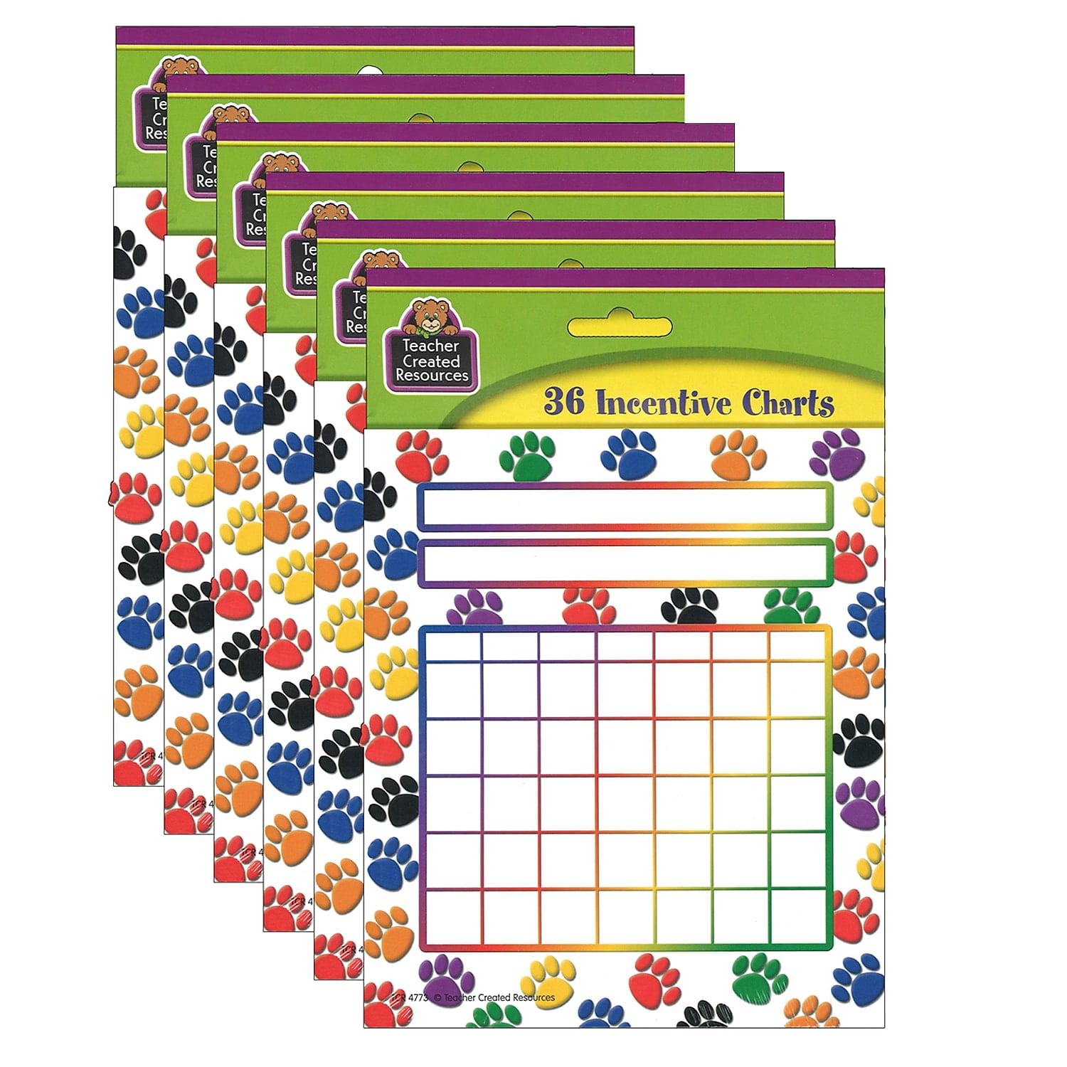 Colorful Paw Prints Incentive Charts, 5.25" x 6", 36 Sheets Per Pack, 6 ...