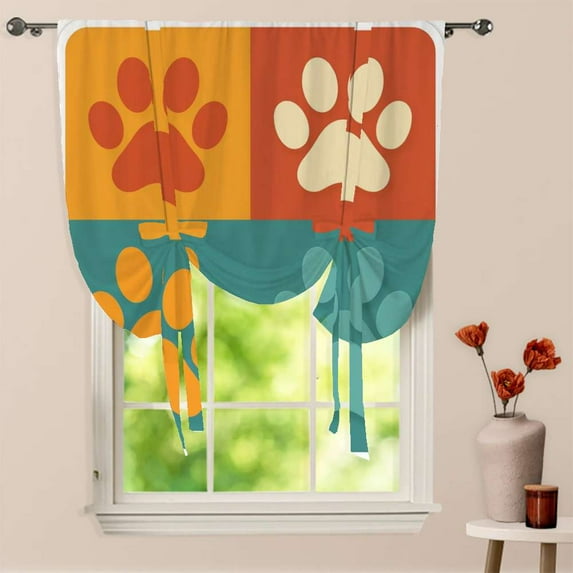 Colorful Paw Prints On Checkerboard Window Curtain for Living Room ...