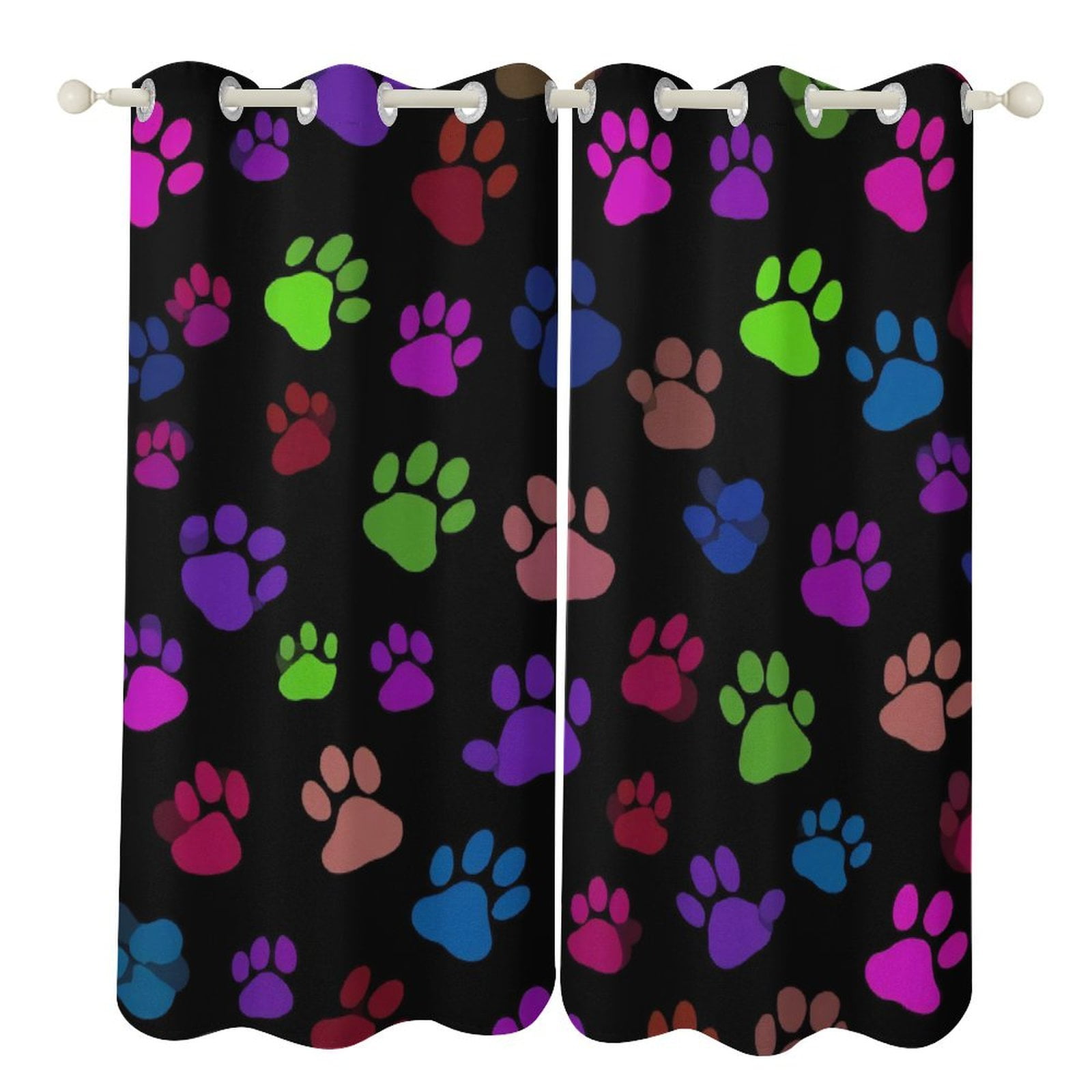 Colorful Paw Prints Pattern Blackout Window Curtains for Bedroom Living ...