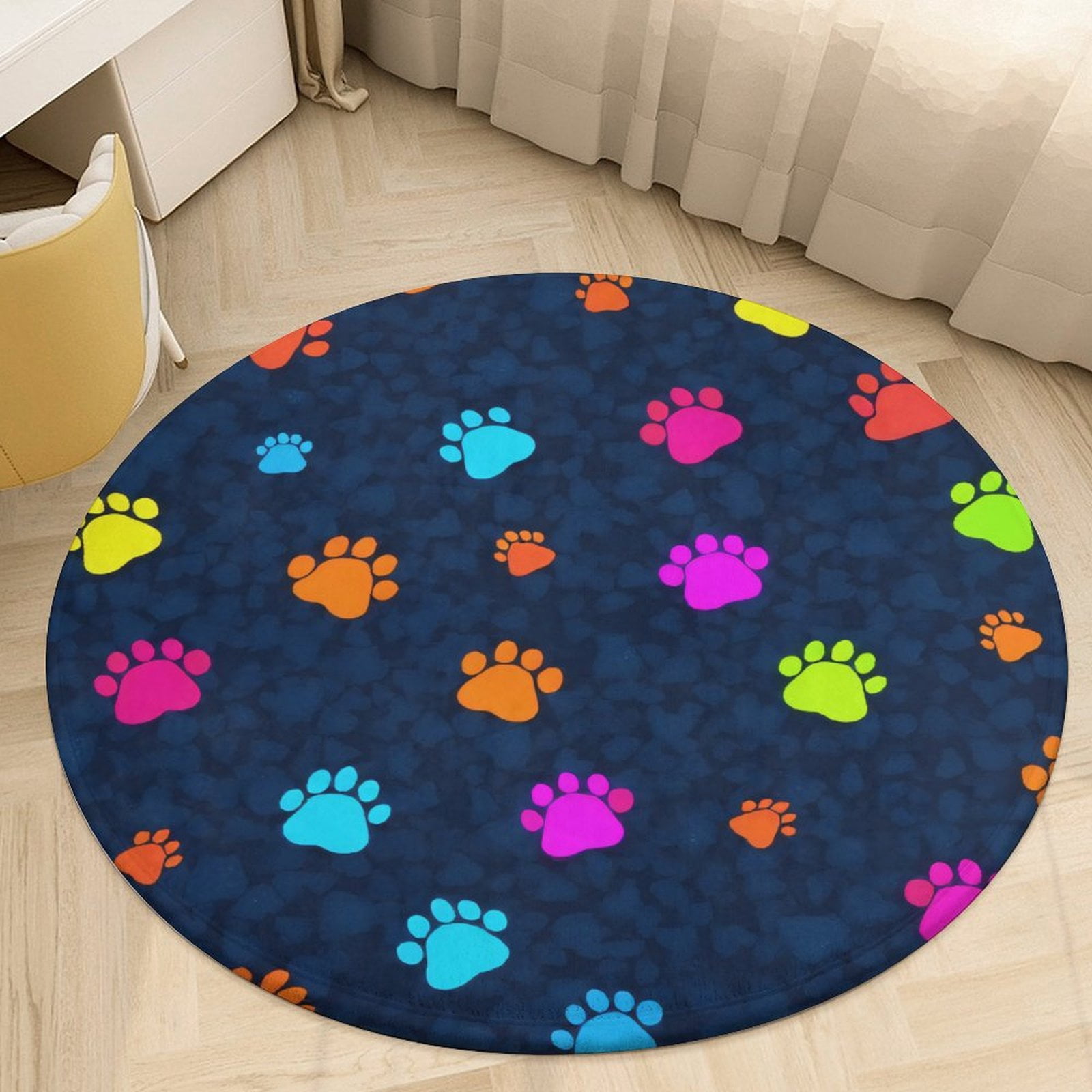 Colorful Paw Prints Pattern Round Area Rugs for Bedroom Living Room ...