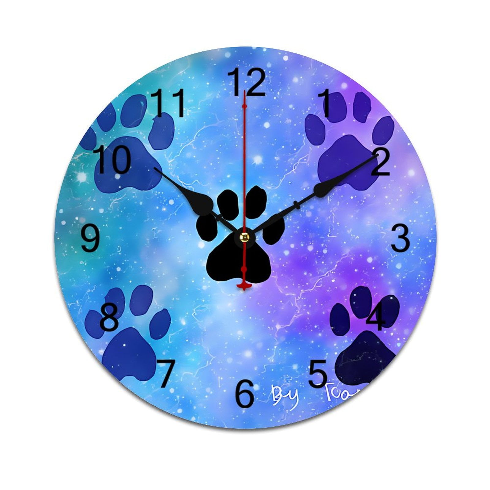 Colorful Paw Prints Printed Silent Wall Clock Round Kitchen Clock Chic ...