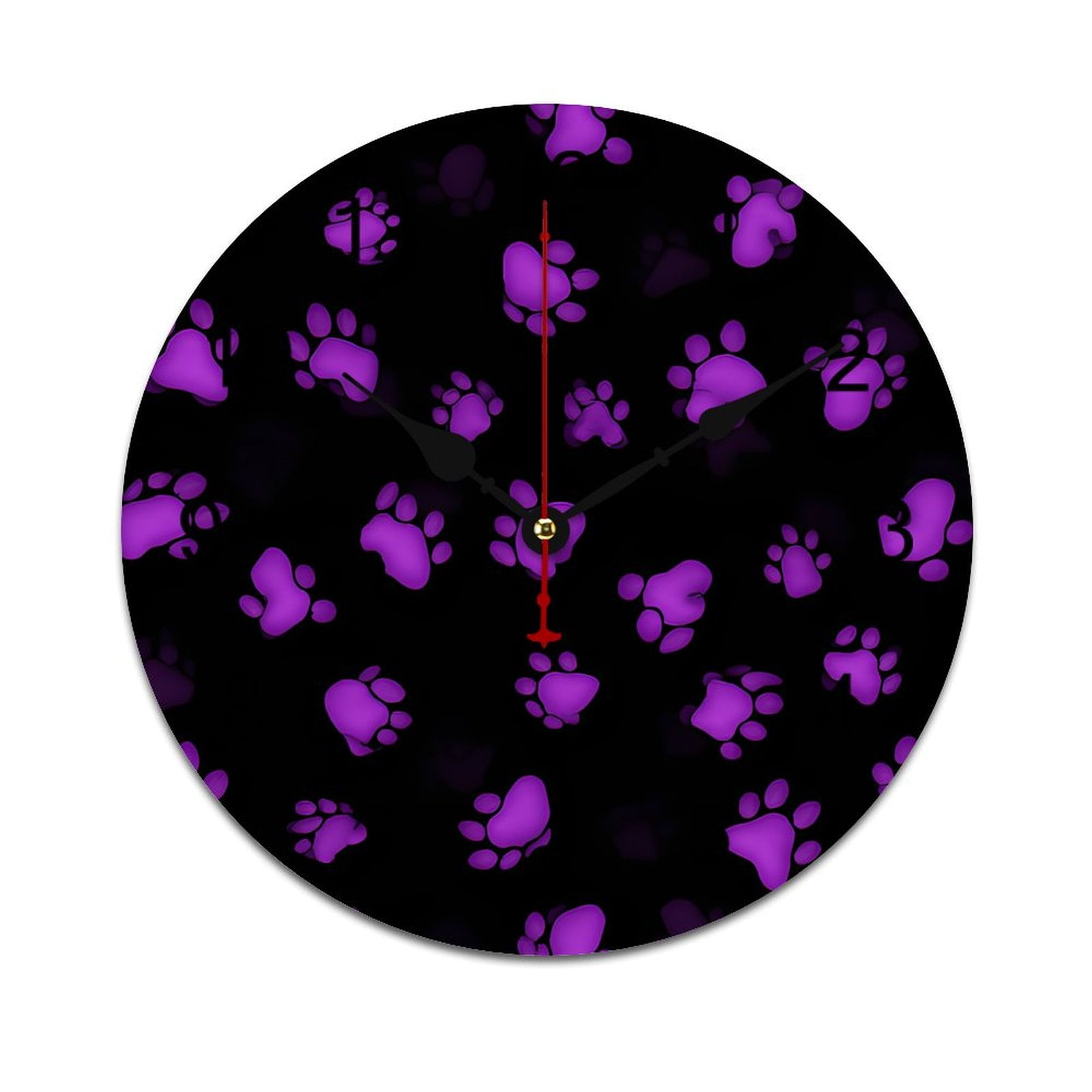 Colorful Paw Prints Printed Silent Wall Clock Round Kitchen Clock Chic ...