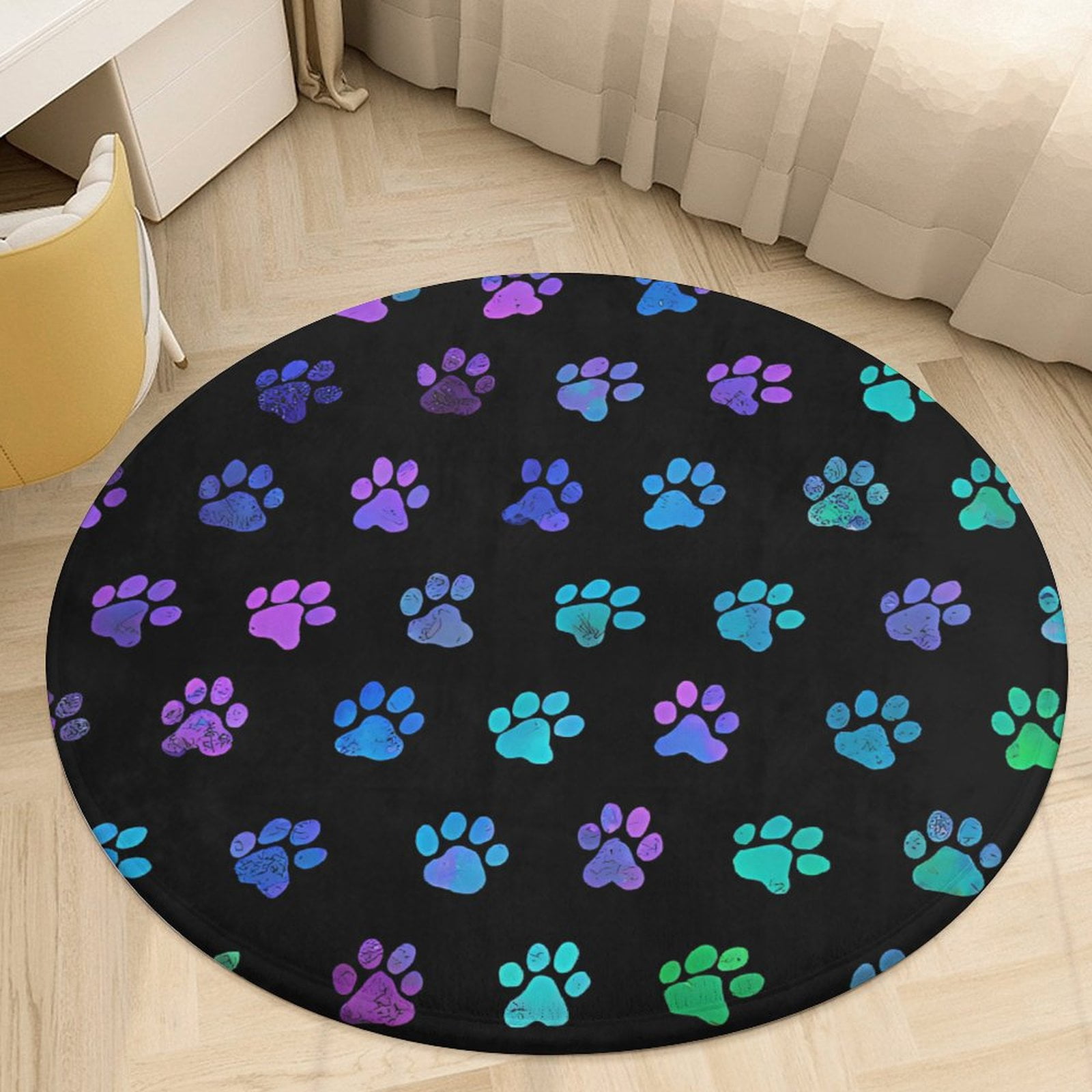 Colorful Paw Prints Round Area Rugs for Bedroom Living Room, 4FT Soft ...