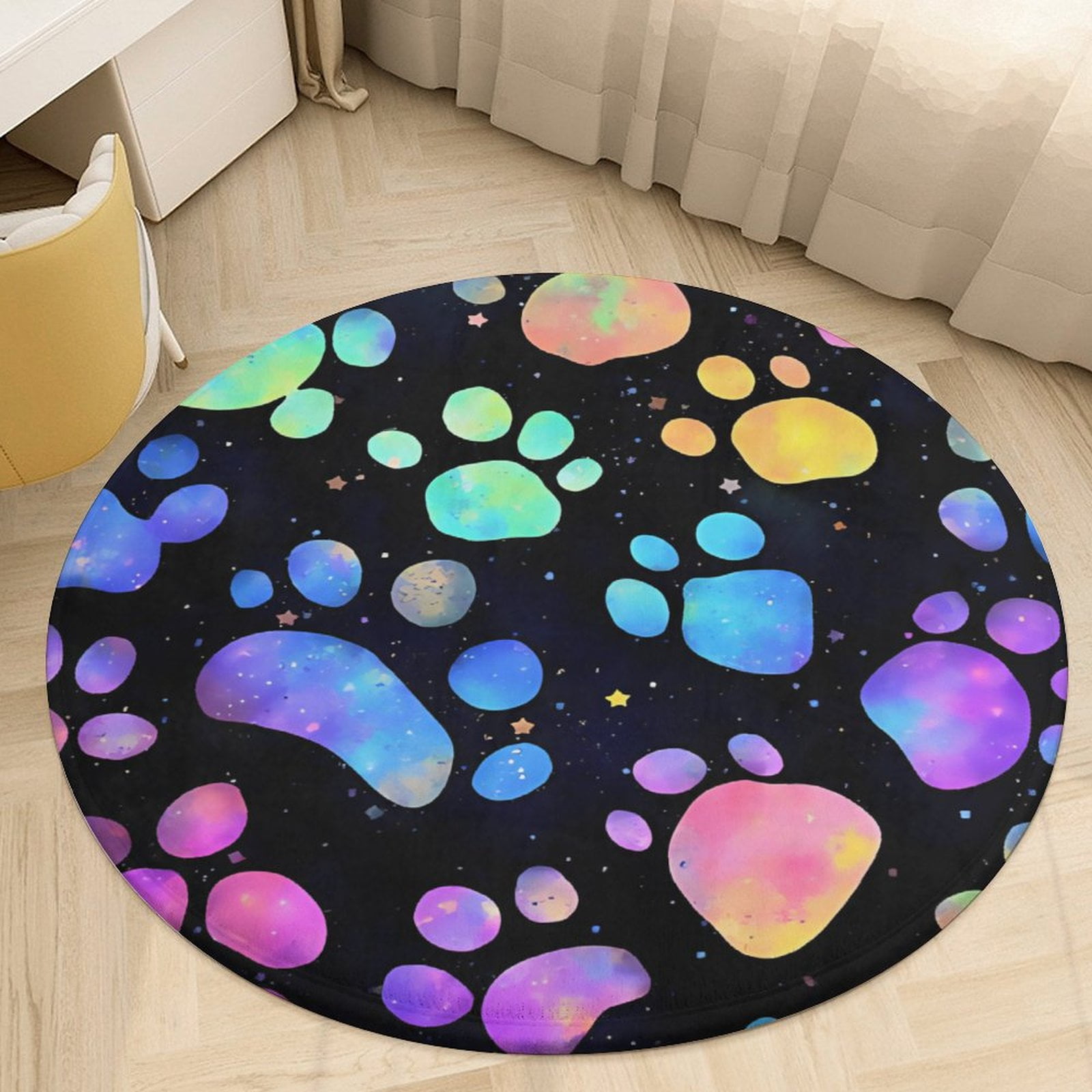 Colorful Paw Prints Round Area Rugs for Bedroom Living Room, 6FT Soft ...