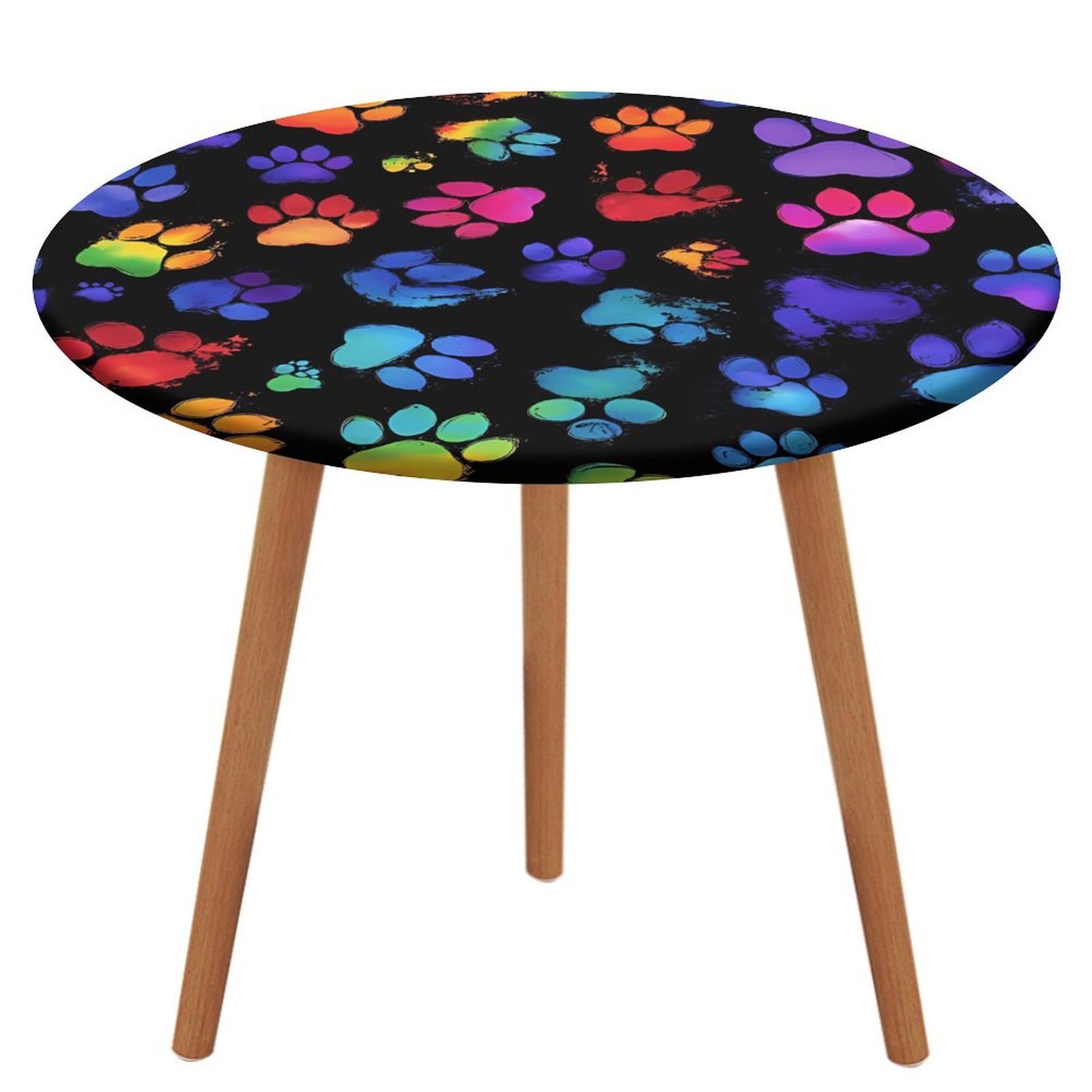 Colorful Paw Prints Round Fitted Tablecloth Elastic Table Cover ...