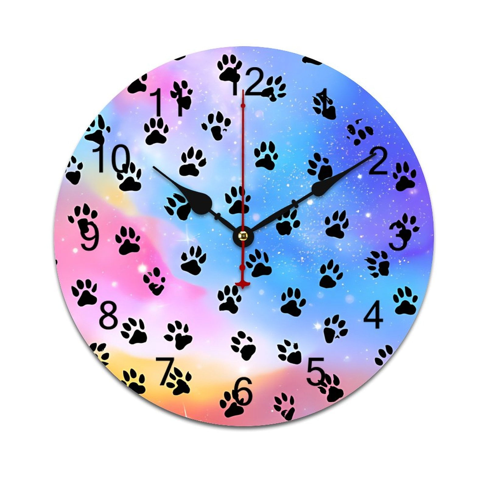 Colorful Paw Prints Word Saying Big Wall Clock Home Decor Art Watch ...
