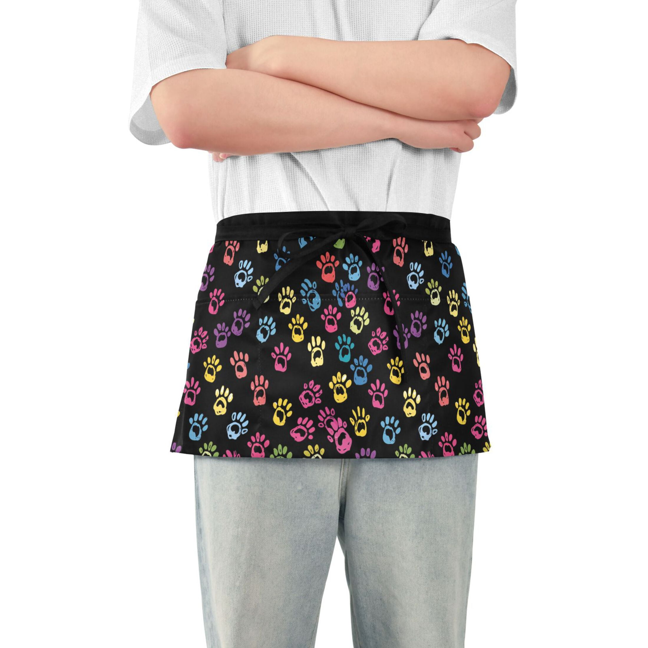 Colorful Paw Server Apron with 3 Pockets Waterproof Waitress Waist ...