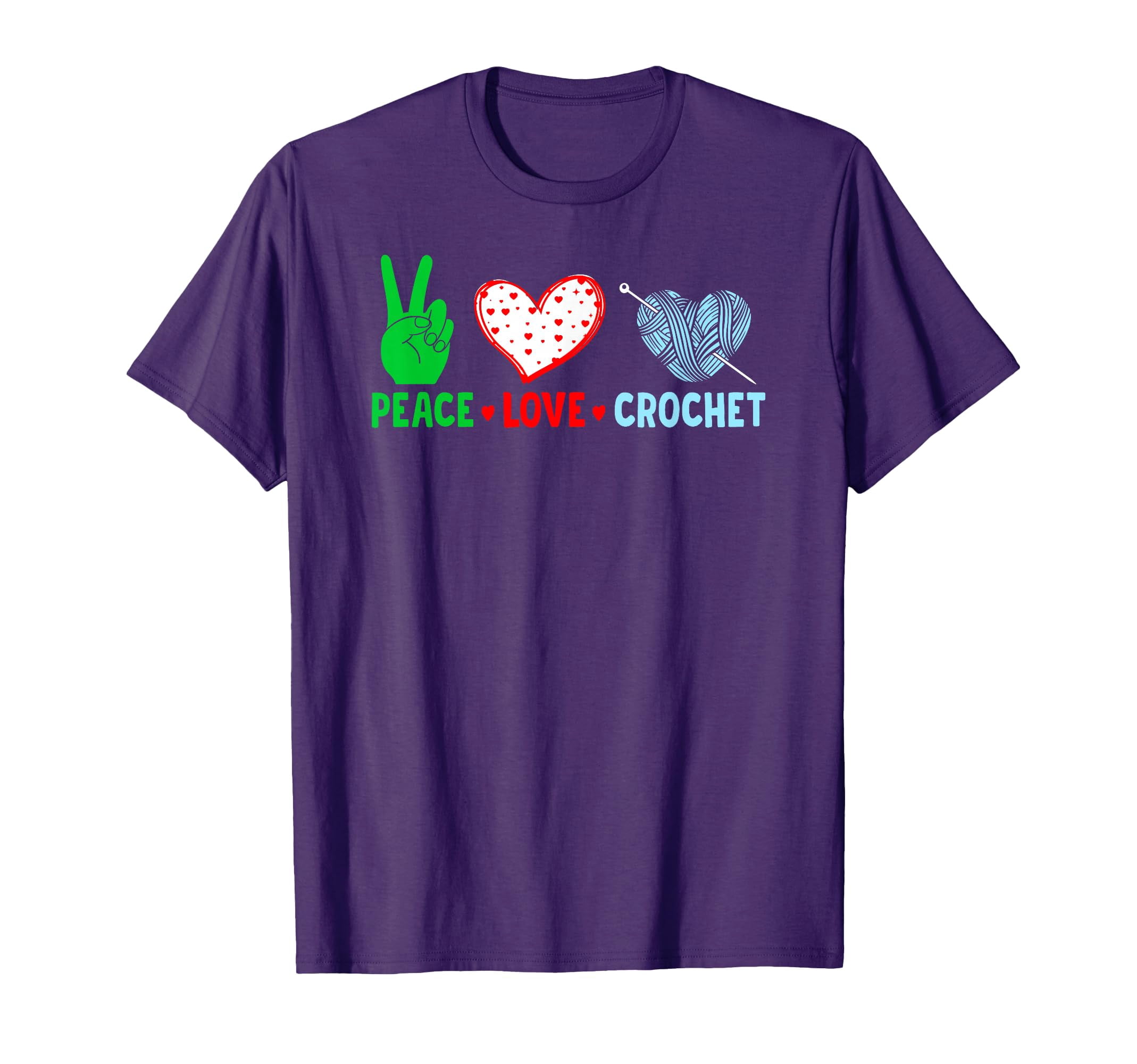 Colorful Peace Love Crochet Graphic T-Shirt for Knitting and Crafting ...