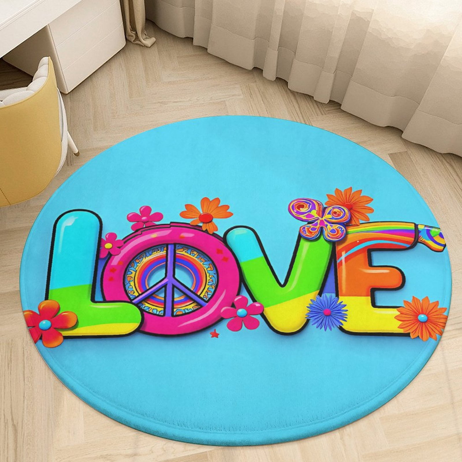 Colorful Peace Round Area Rugs for Bedroom Living Room, 6FT Soft Indoor ...
