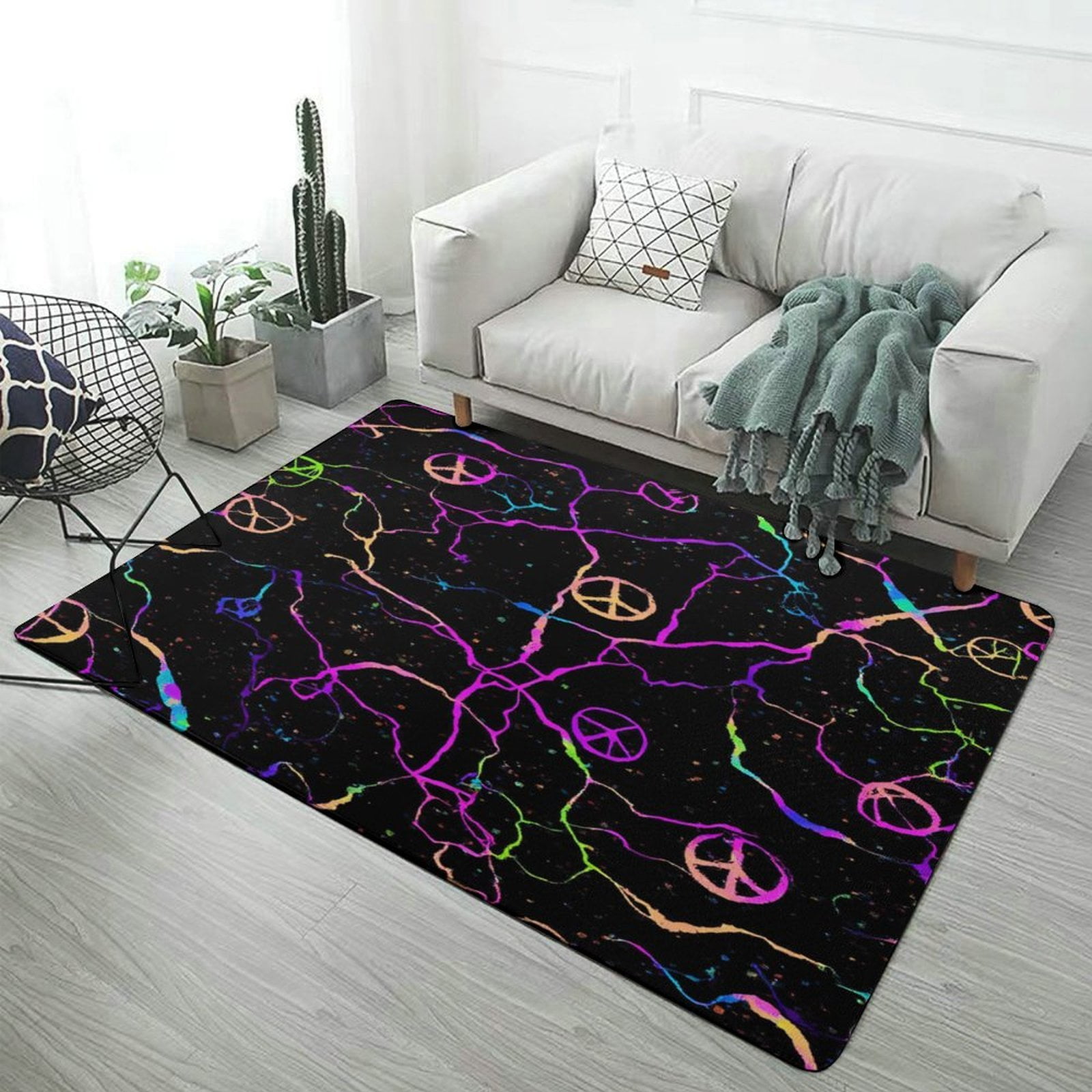 Colorful Peace Sign Pattern Carpet Style Living Room Bedroom Rug Soft ...