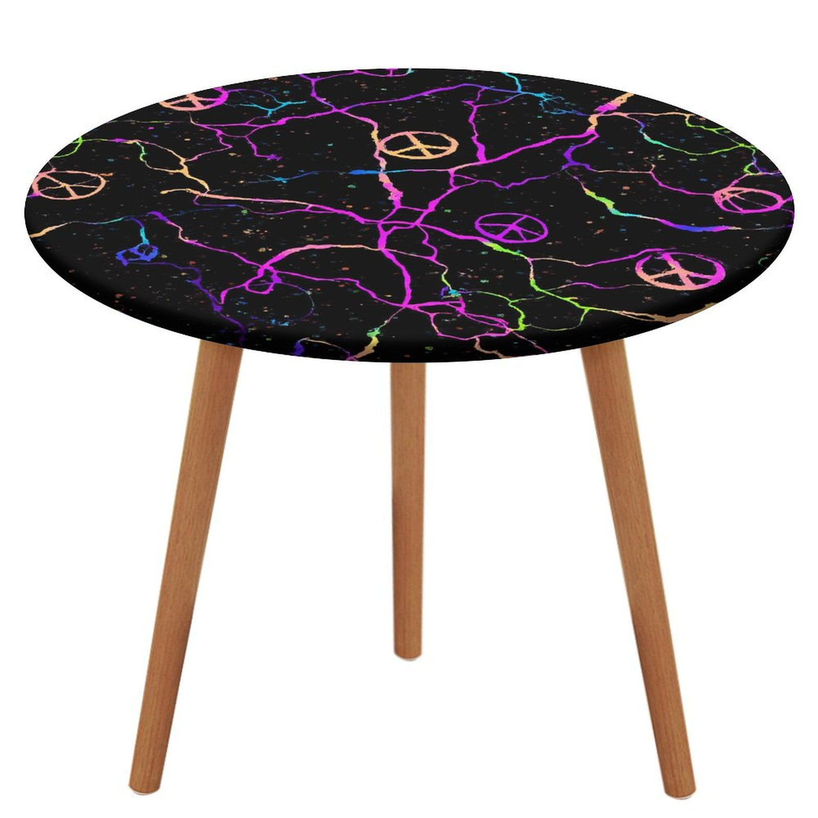 Colorful Peace Sign Pattern Pattern Round Tablecloth Waterproof Elastic ...