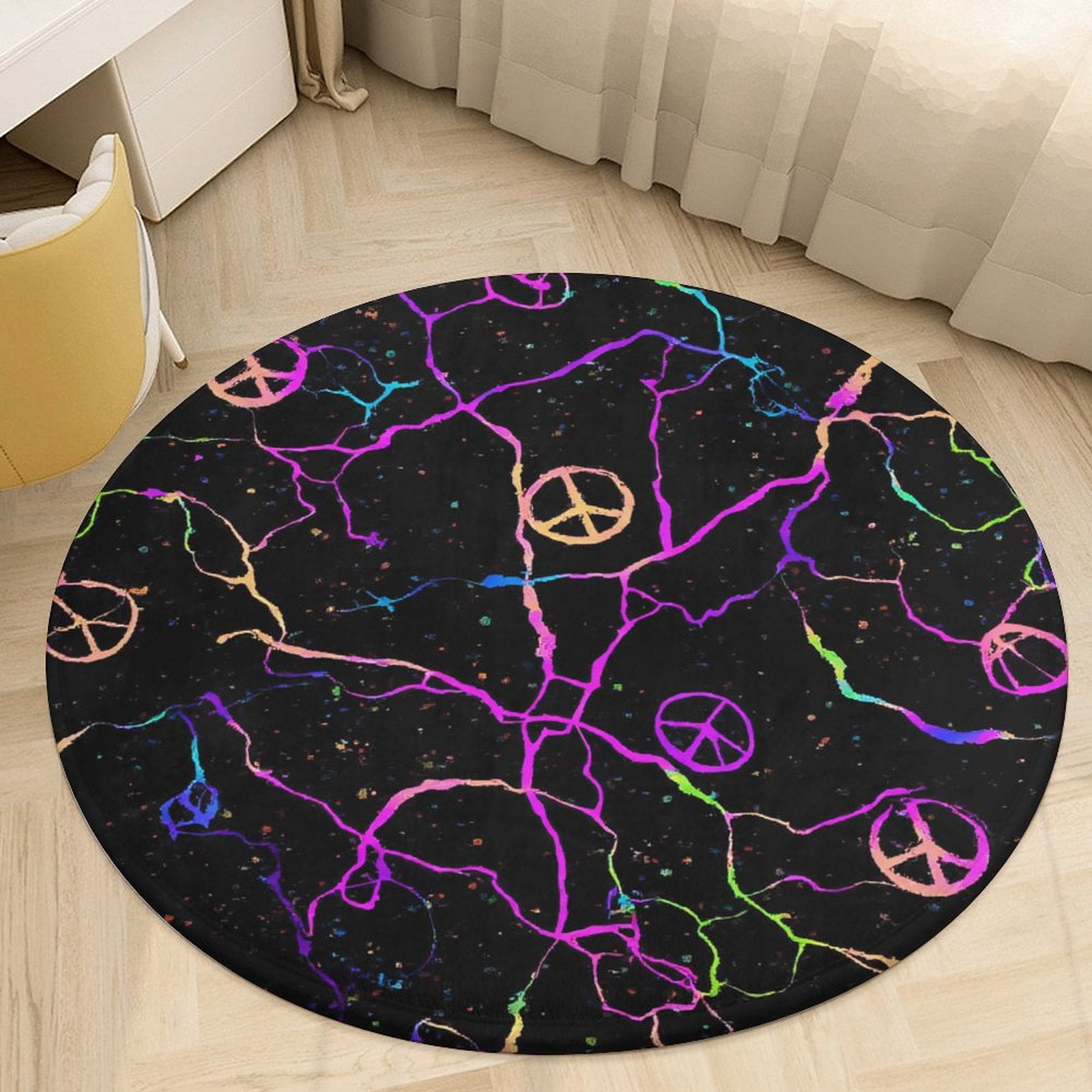 Colorful Peace Sign Pattern Round Area Rugs for Bedroom Living Room ...