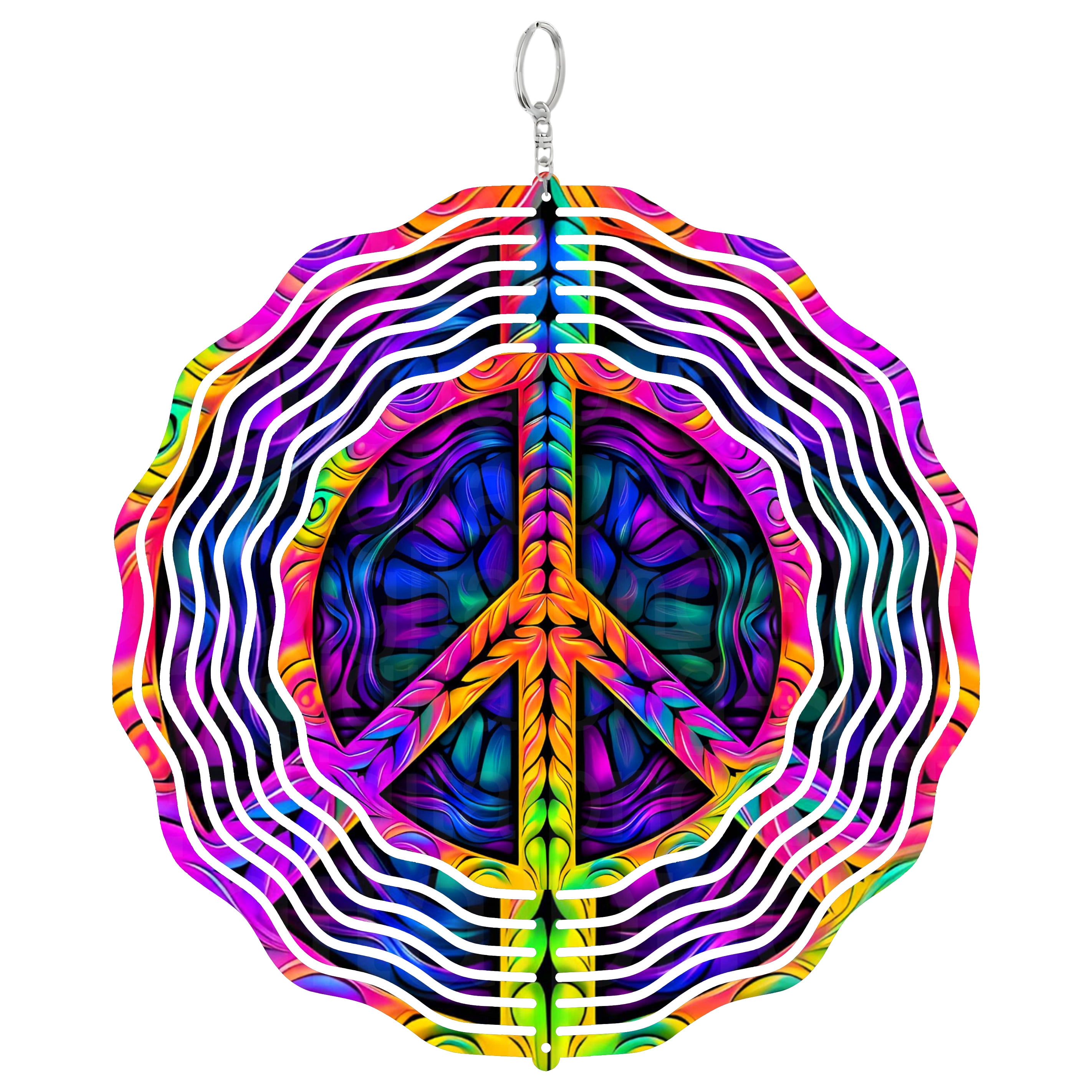 Colorful Peace Sign Round 3D Wind Spinner Hanging Outdoor Garden Yard ...