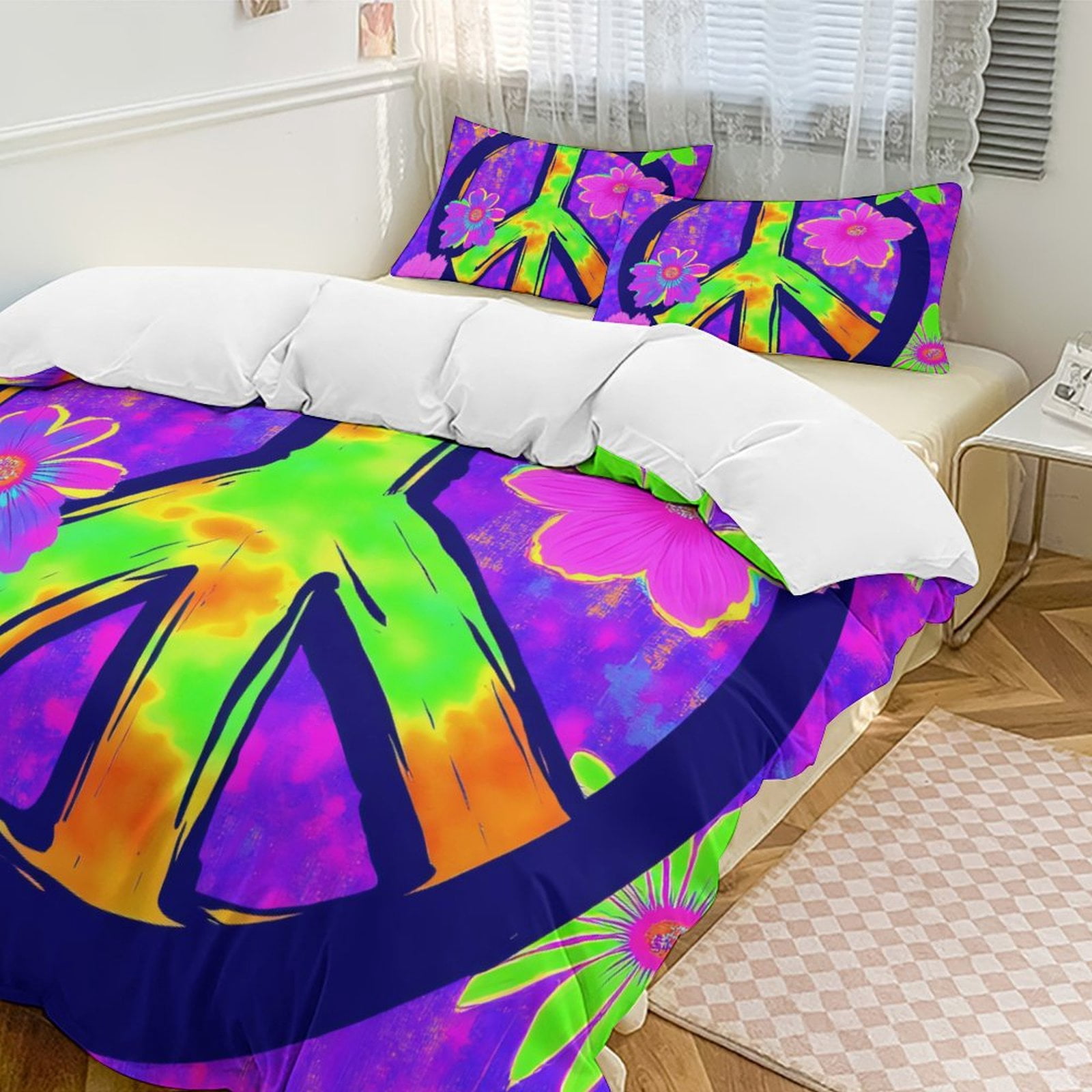 Colorful Peace Sign with Flowers 3D Duvet Cover Set Quilt Cover Theme ...