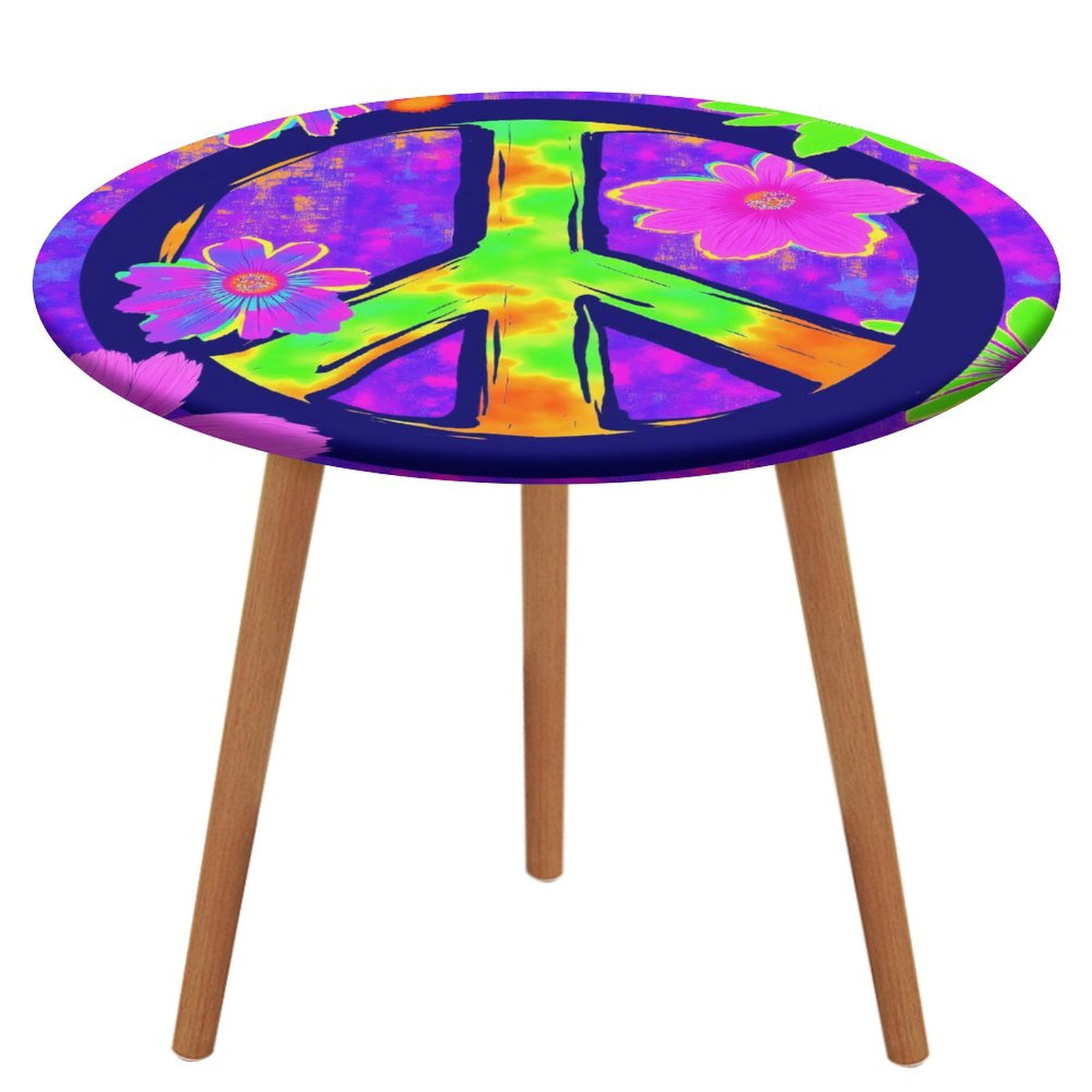 Colorful Peace Sign with Flowers Pattern Round Tablecloth Waterproof ...
