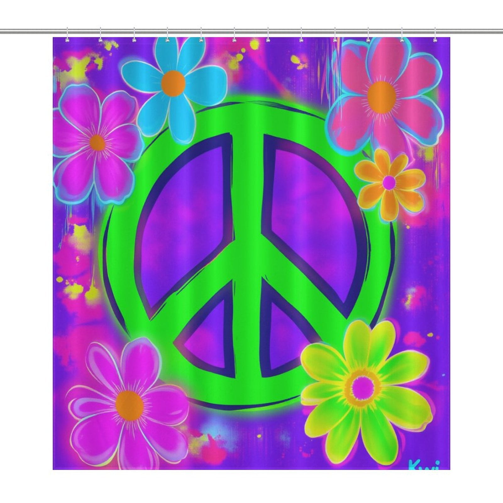 Colorful Peace Sign with Flowers Shower Curtain Bathroom Curtains ...