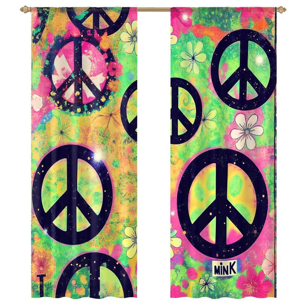 Colorful Peace Signs Pattern Sheer Voile Curtain Window Tulle Curtains ...