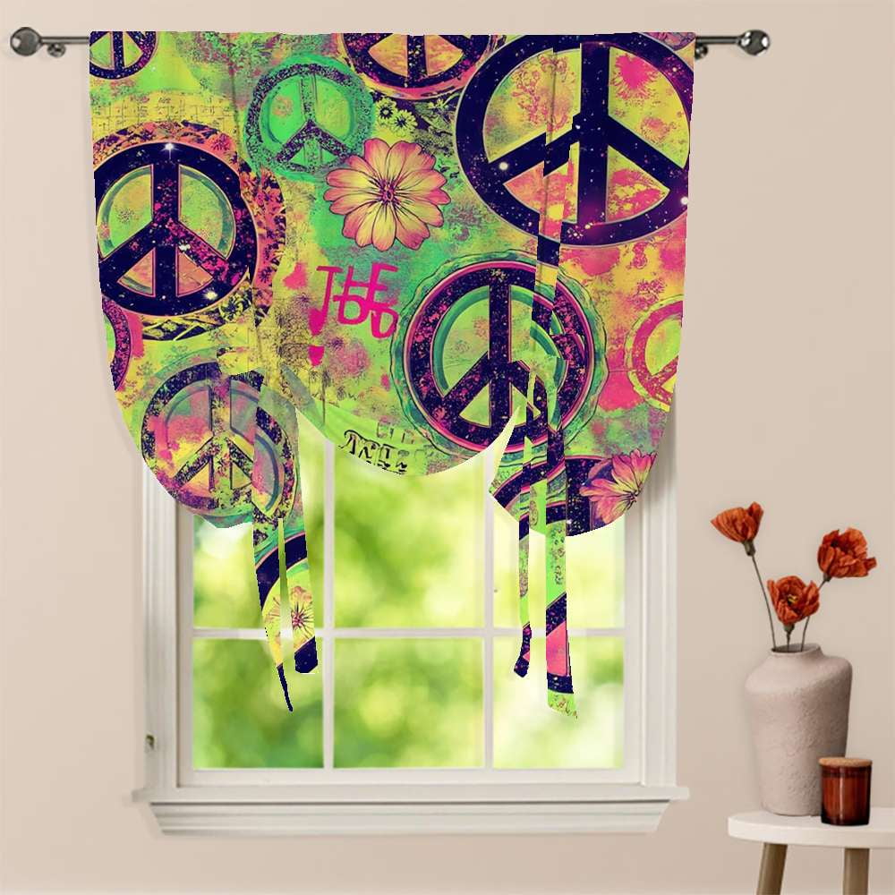 Colorful Peace Signs Pattern Window Curtain for Living Room Roman ...